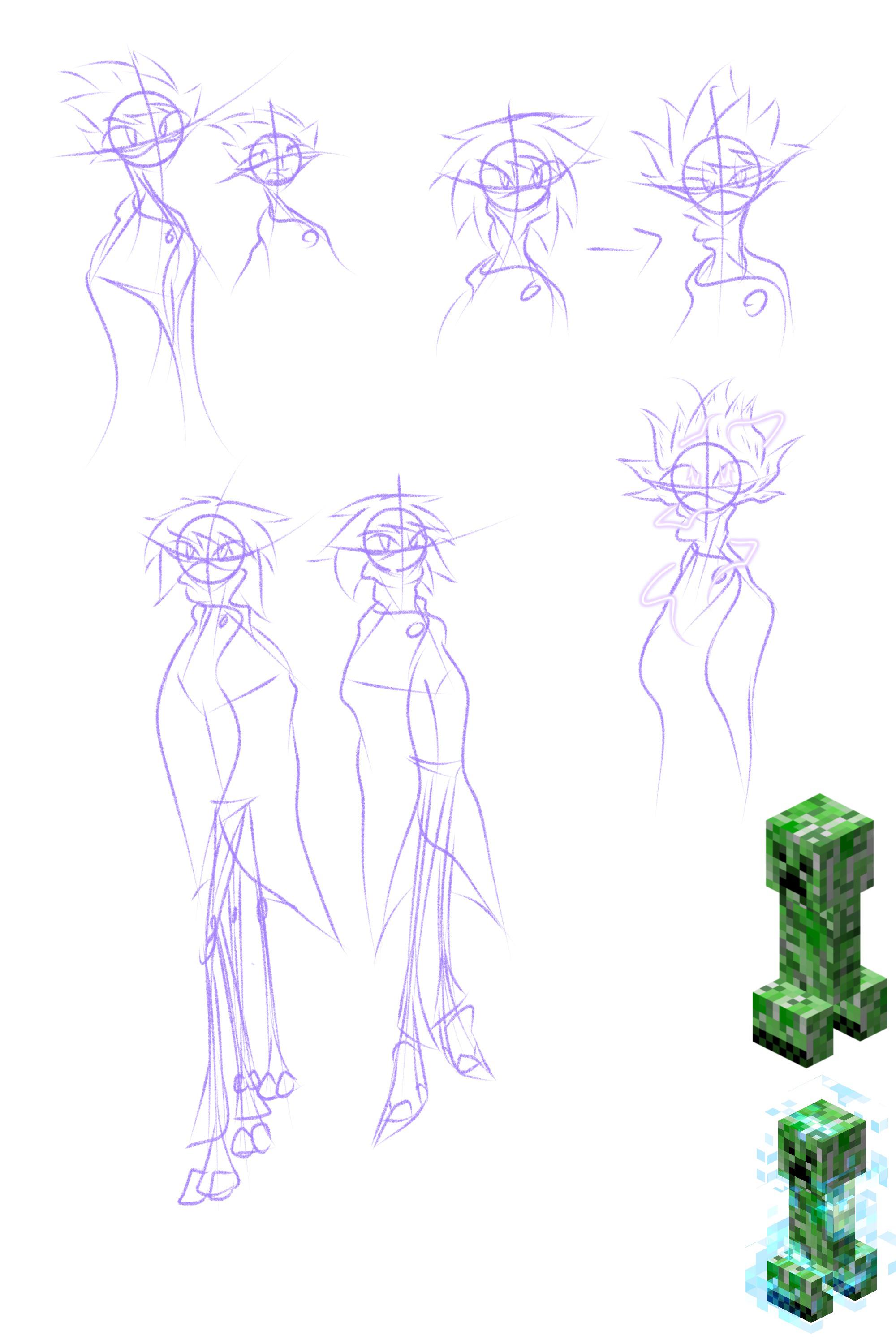 Some doodles of Humanoid versions of the creepers and skeletons | Scrolller