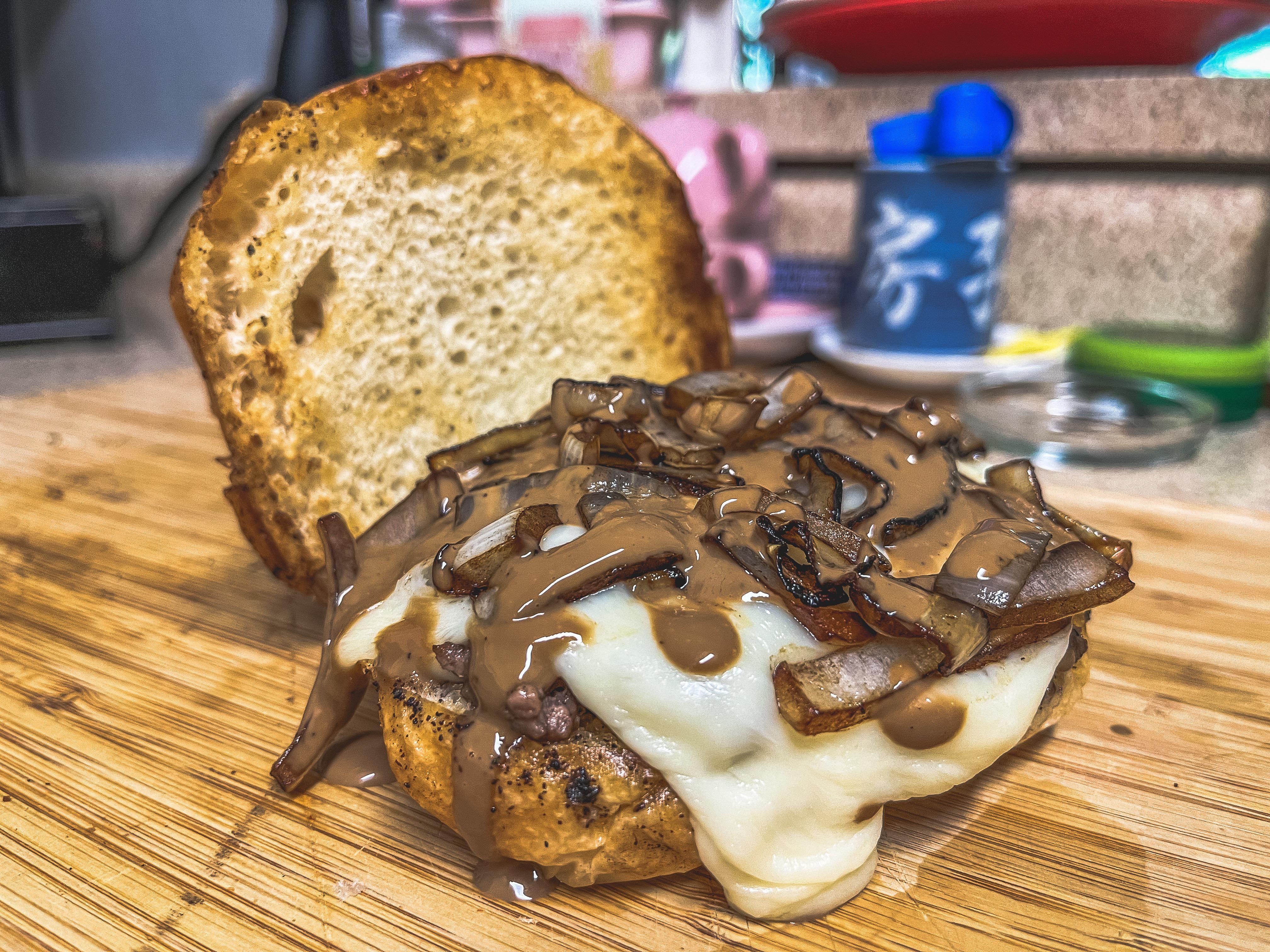 Caramelized Onion Burger with Provolone and Balsamic Mayo | Scrolller