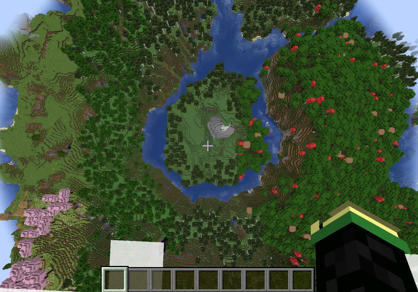 Beautiful seed with a cherry grove village on top of an ancient city right at spawn - Seed in ...
