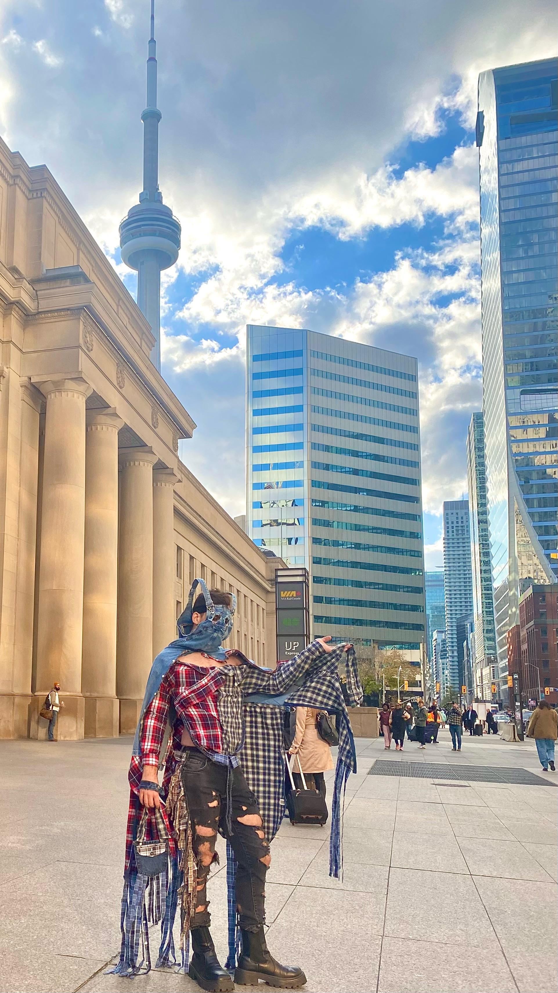 Details of this upcycled denim and plaid monster I made for Toronto fashion week. | Scrolller