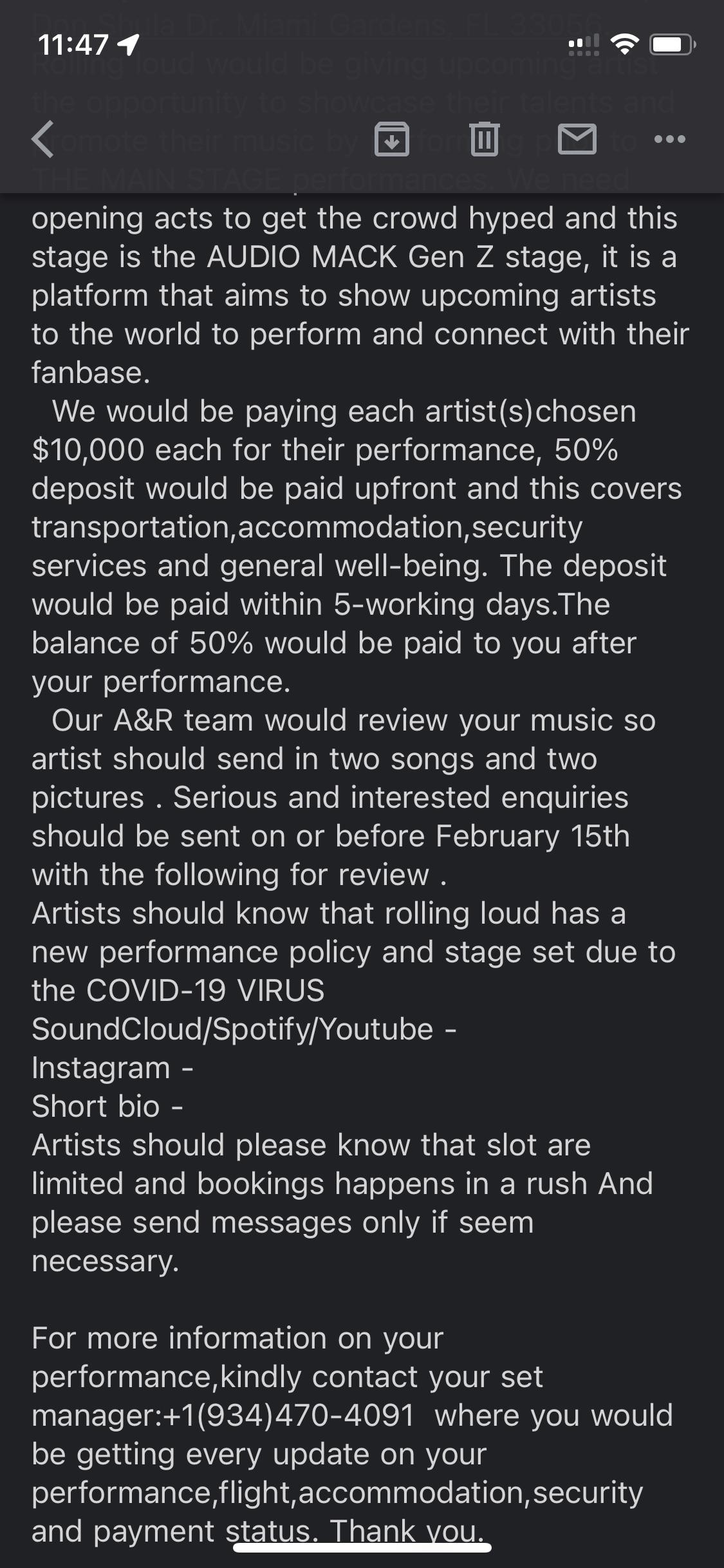 Recently received an email, which turned into a contract for Rolling Loud Miami 2022. But I don ...