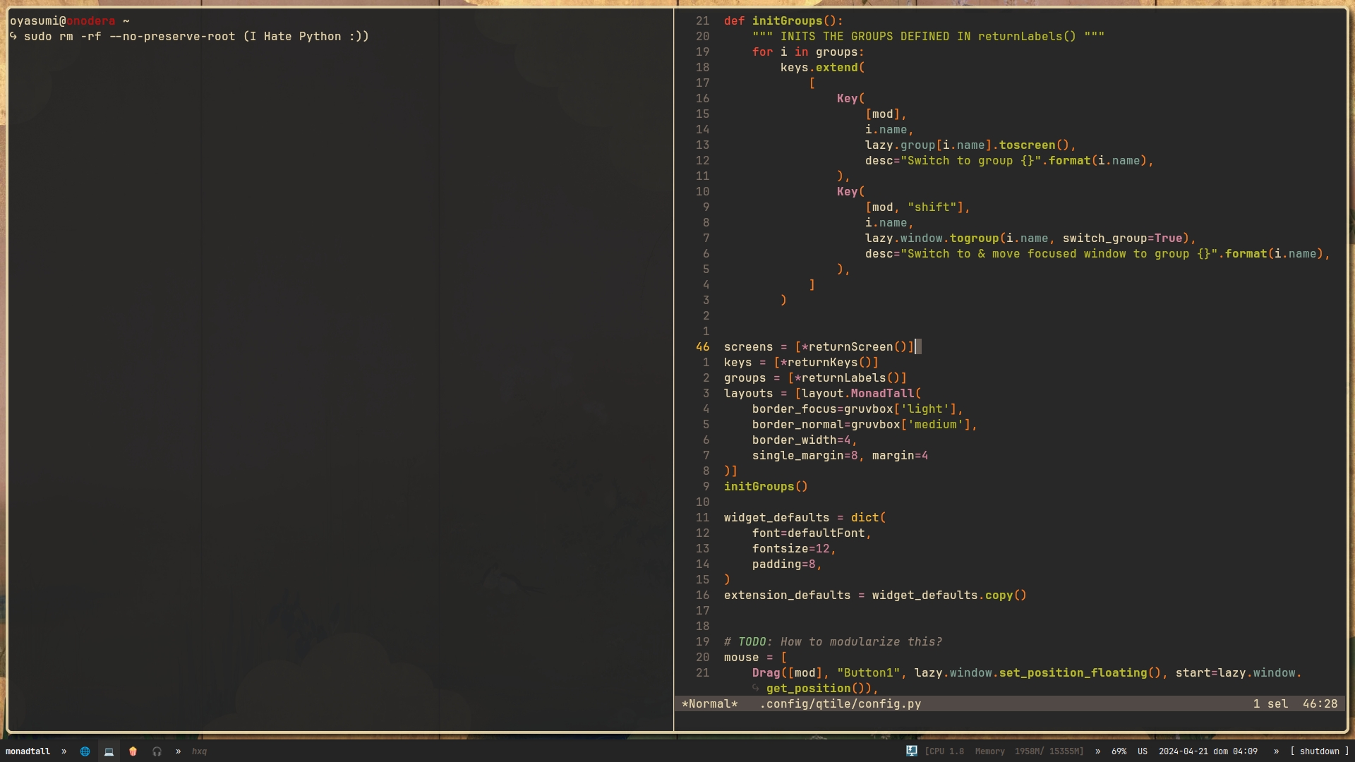 [qtile] Oriental Gruvbox | Scrolller