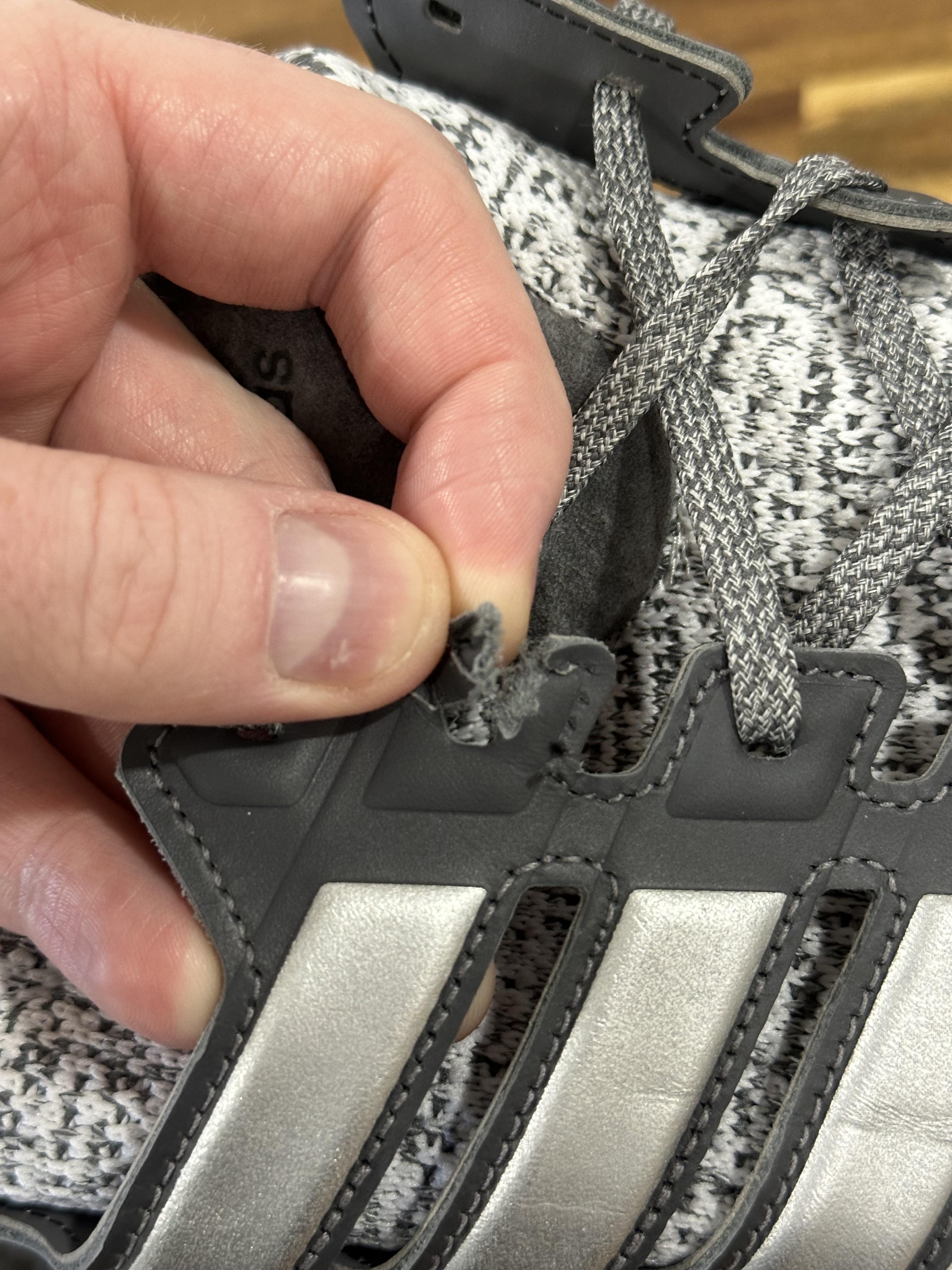 How would you repair this torn hole loop for shoe laces to go through? | Scrolller