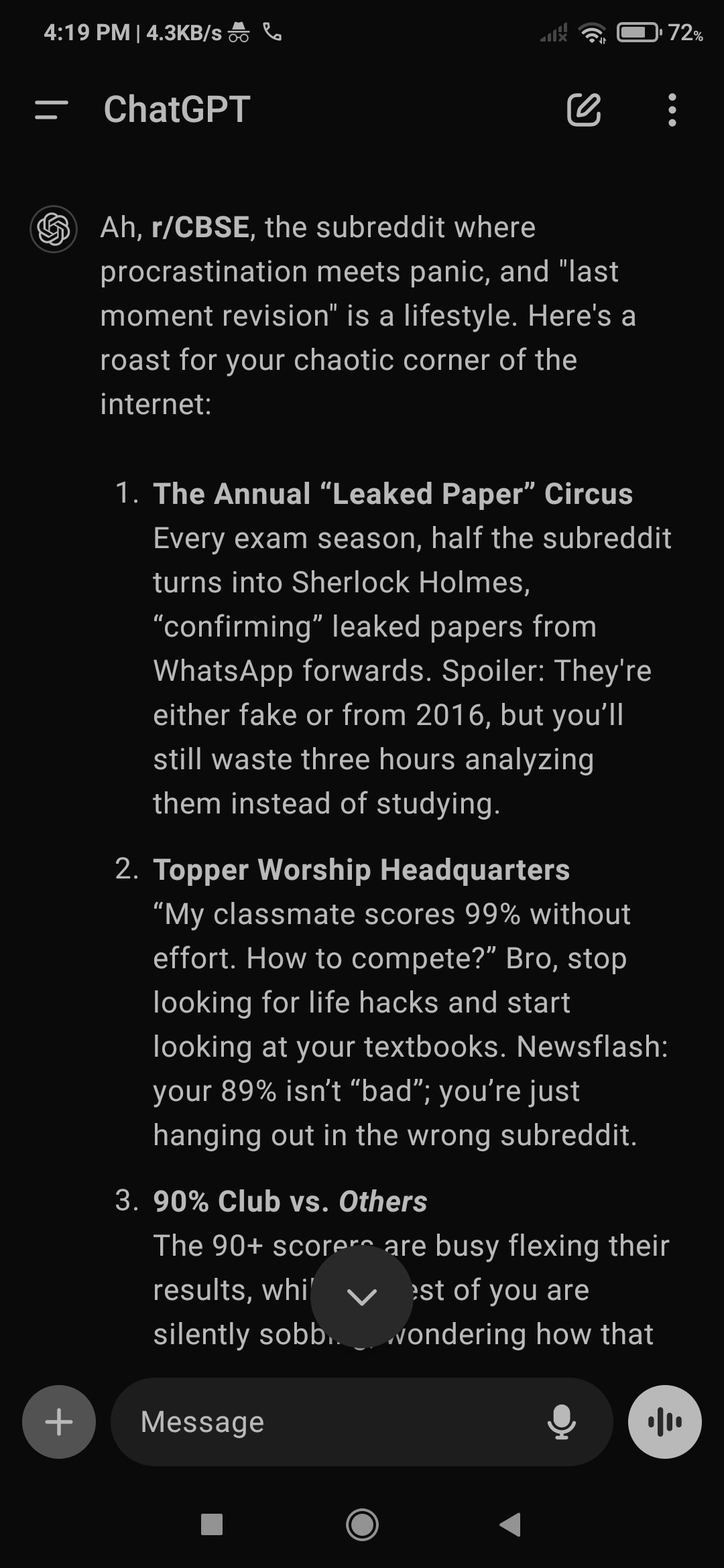 Chatgpt roasted r/cbse lol | Scrolller