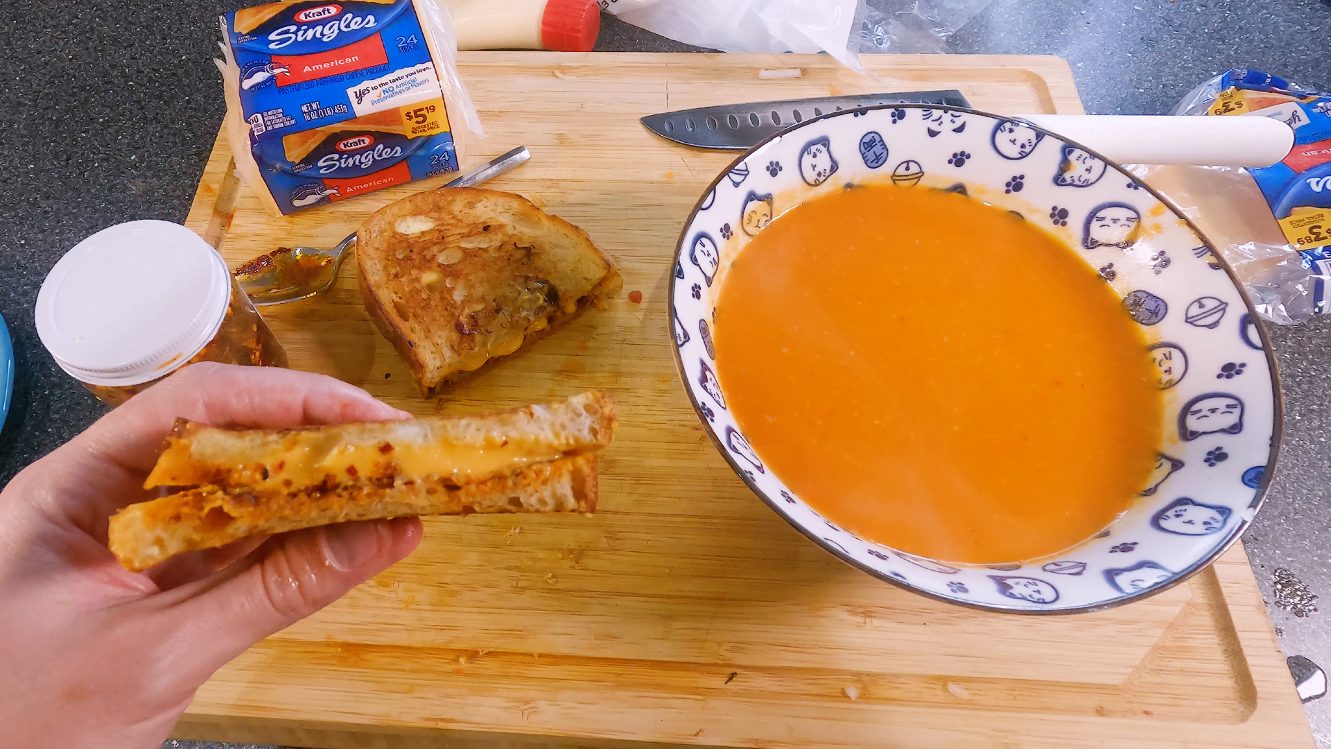 Chili Crunch Grilled Cheese and Kimchi + Gochujang Tomato Soup | Scrolller