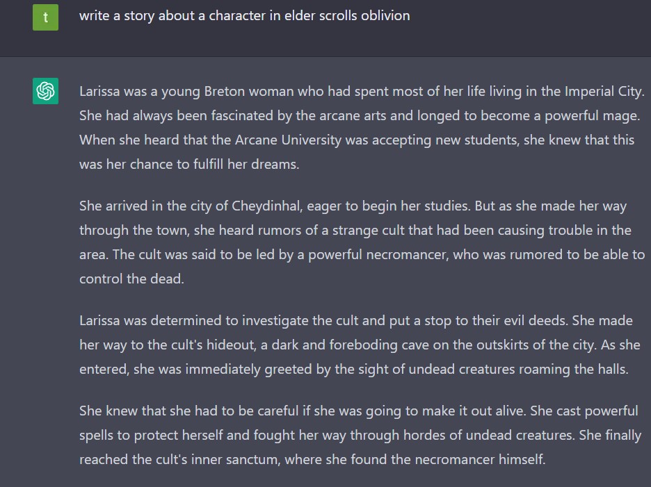 Chat gpt making some oblivion stories is too much fun | Scrolller