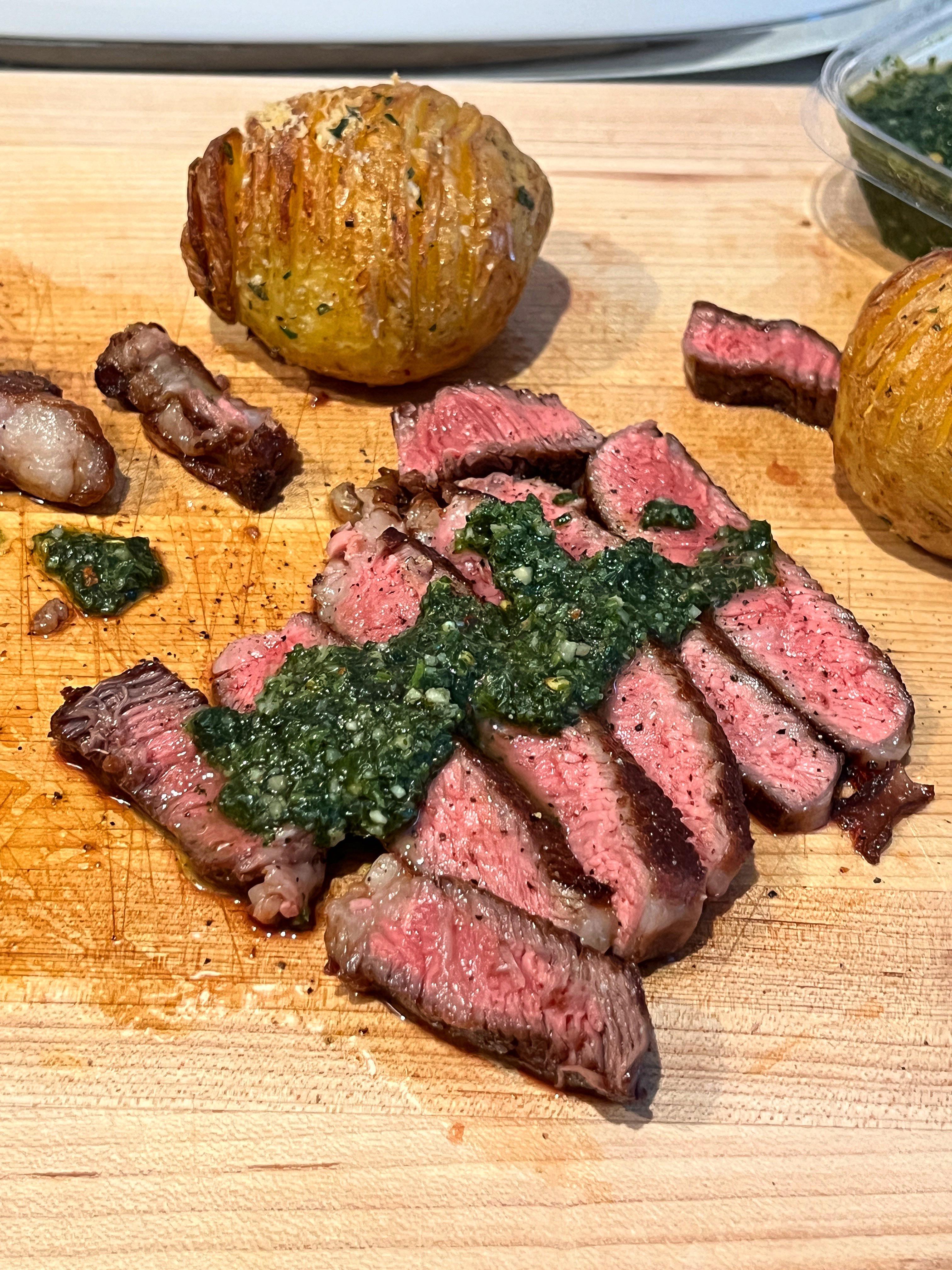 [homemade] prime ribeye with chimichurri and potatoes | Scrolller