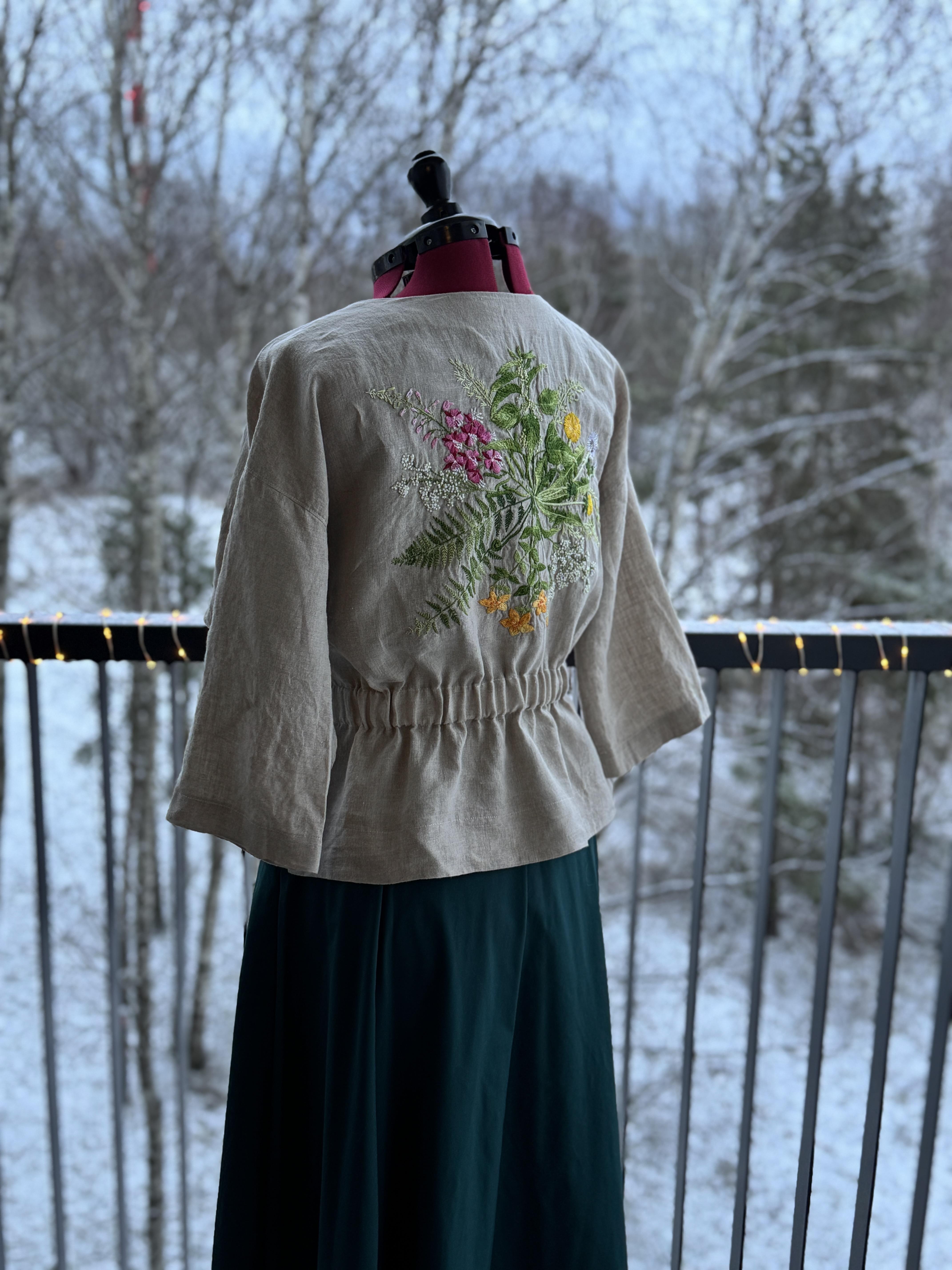 Flower mandala on a linen jacket | Scrolller