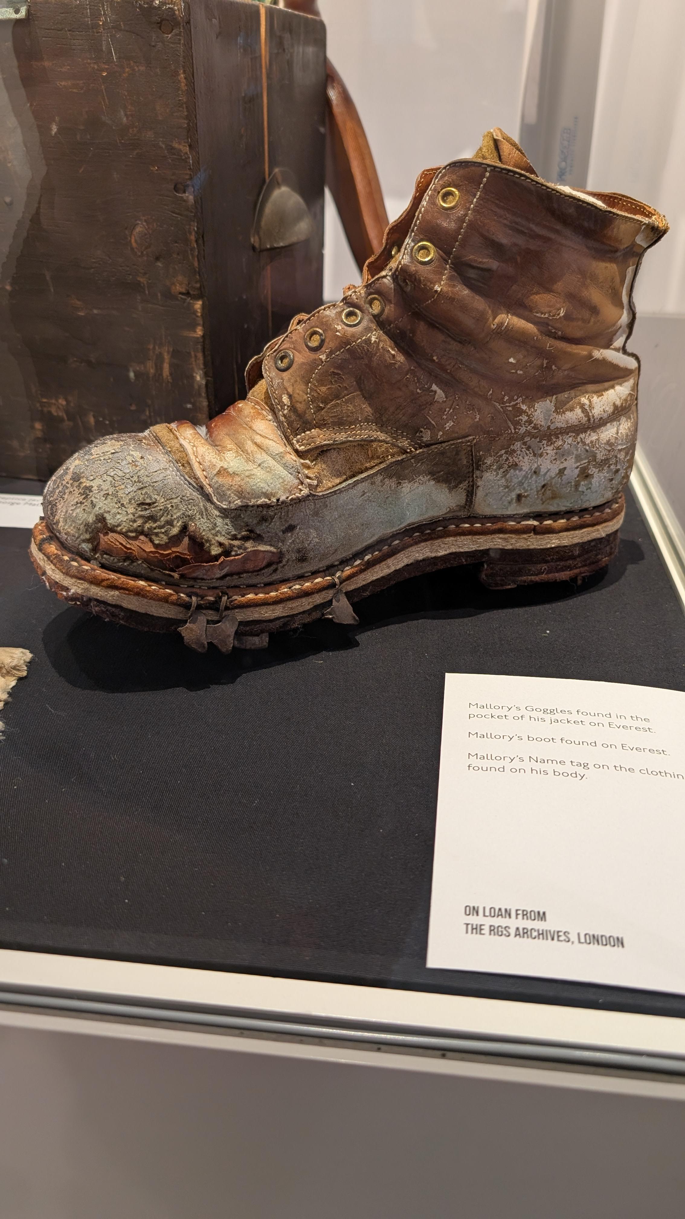 George Mallory's boot and goggles from the 1924 expedition. | Scrolller