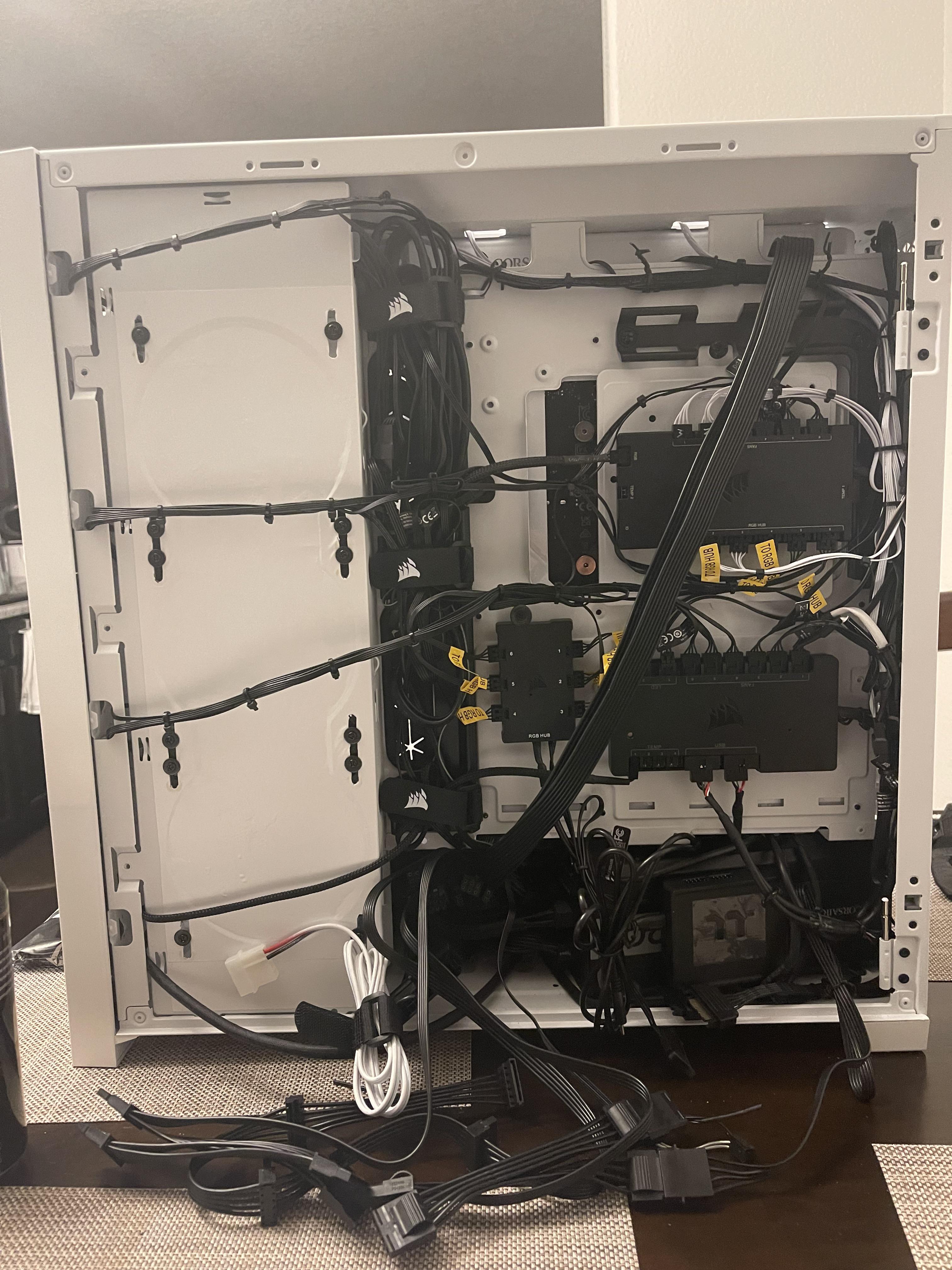 Rgb and fan test success! Cable management has been a nightmare and ...