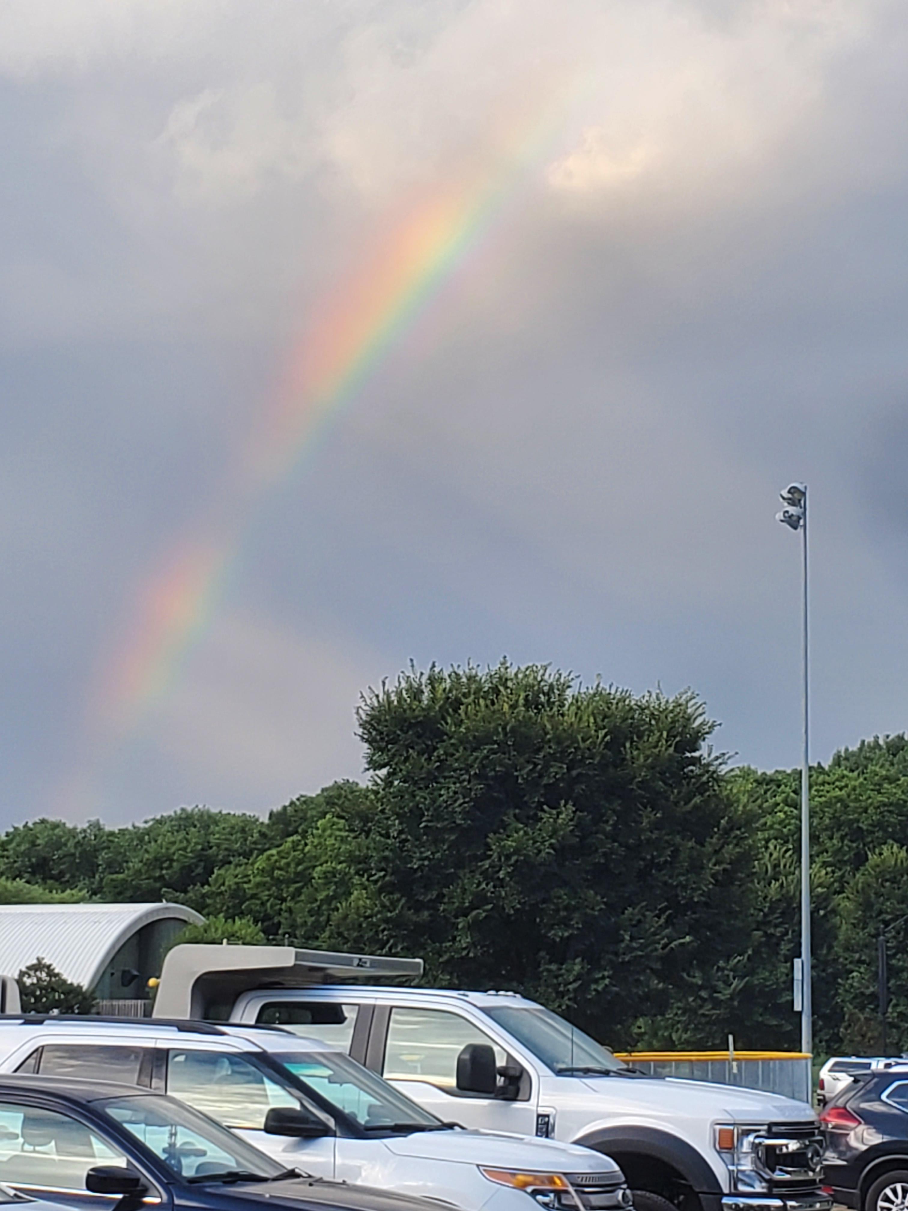 After my softball game the other day- double rainbow and the primary rainbow (faintly) goes ...