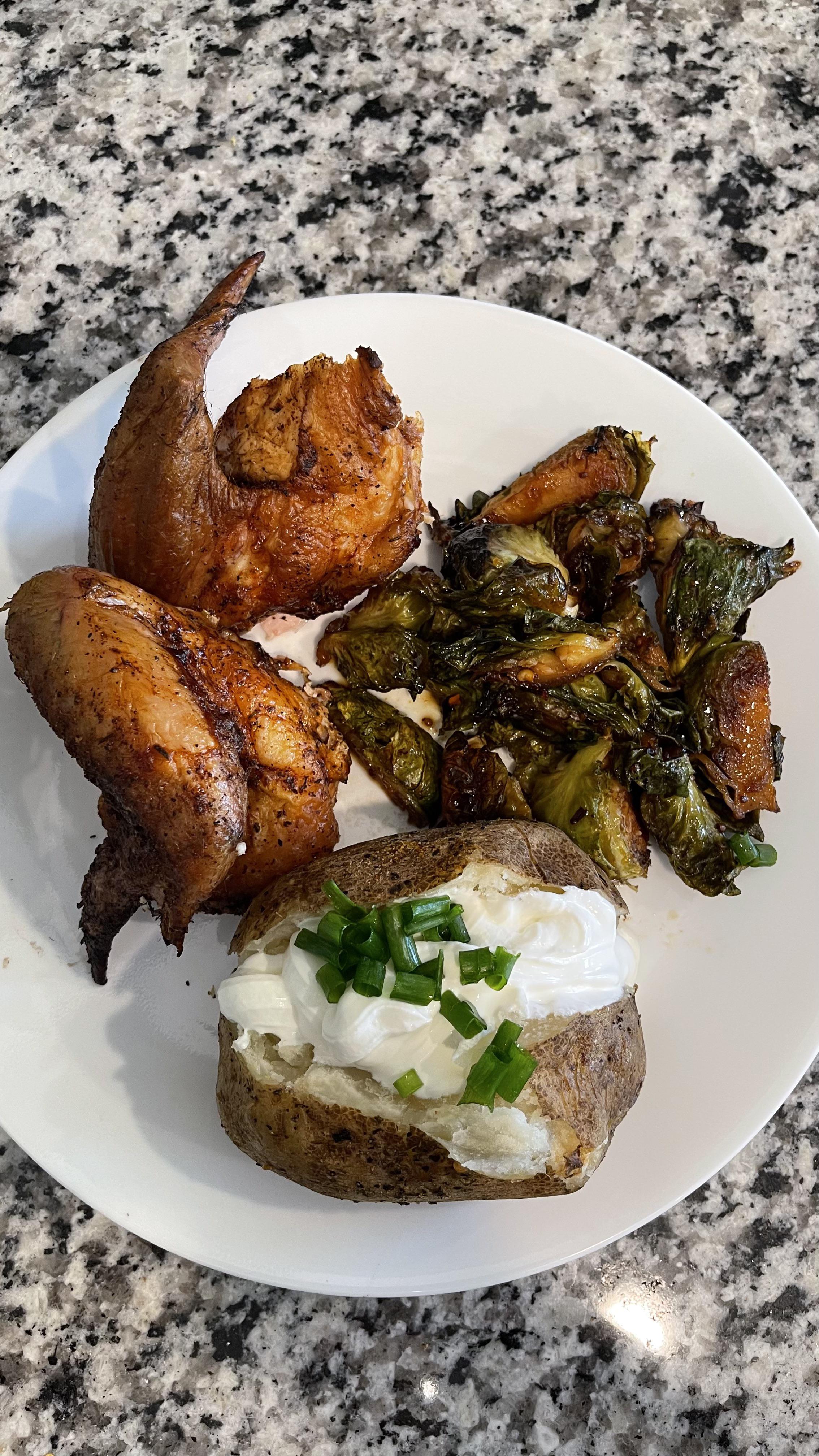 [homemade] Chicken, maple soy brussel sprouts, and potato | Scrolller