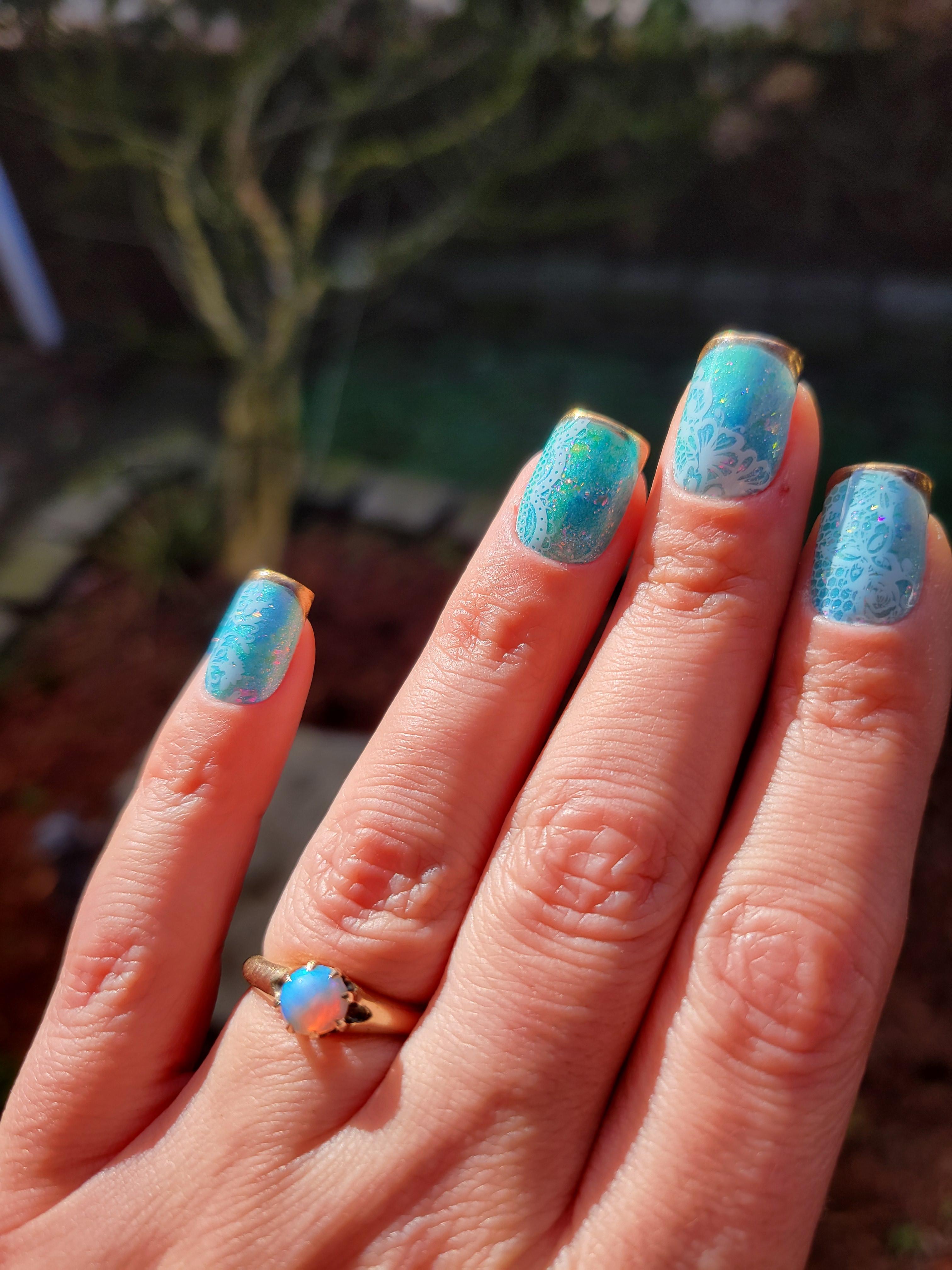 Discover more like Nails: Made some nails I thought would look good with my opal engagement ring ...