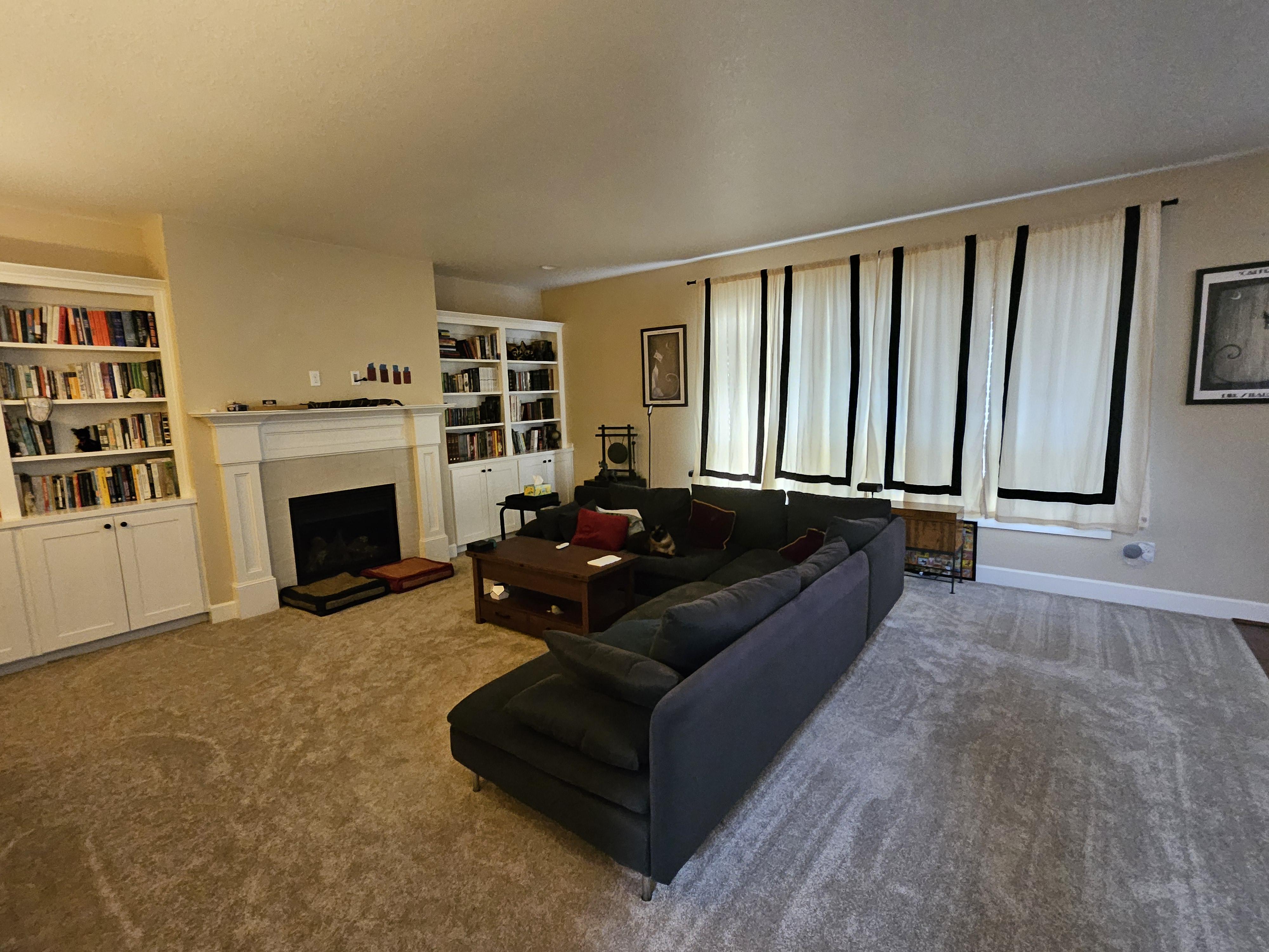 Help with curtains color and possibly fireplace wall accent | Scrolller