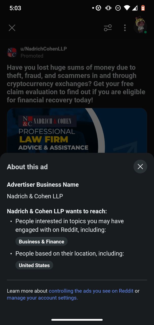 Recovery Scam in Reddit ad? | Scrolller