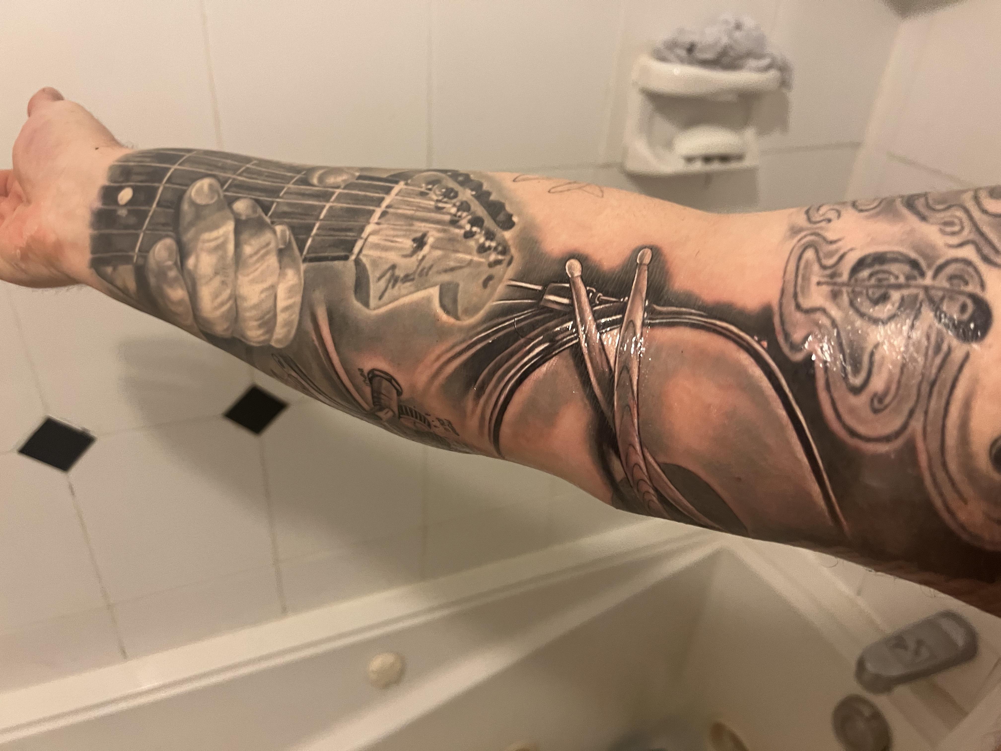 More work on my music sleeve. Black Oak Tattoo Dover NH | Scrolller