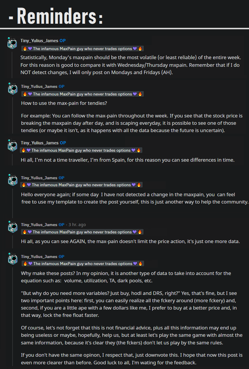 Weekly maxpain of GME - (Just a tip for the apes who post the MxPain: Do it after hours, the ...