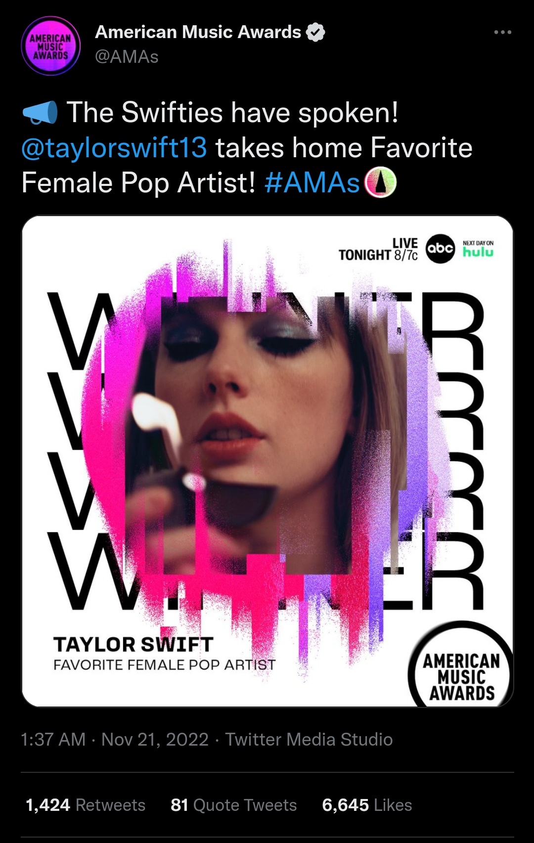 AMAs non-televised awards that Taylor won! | Scrolller