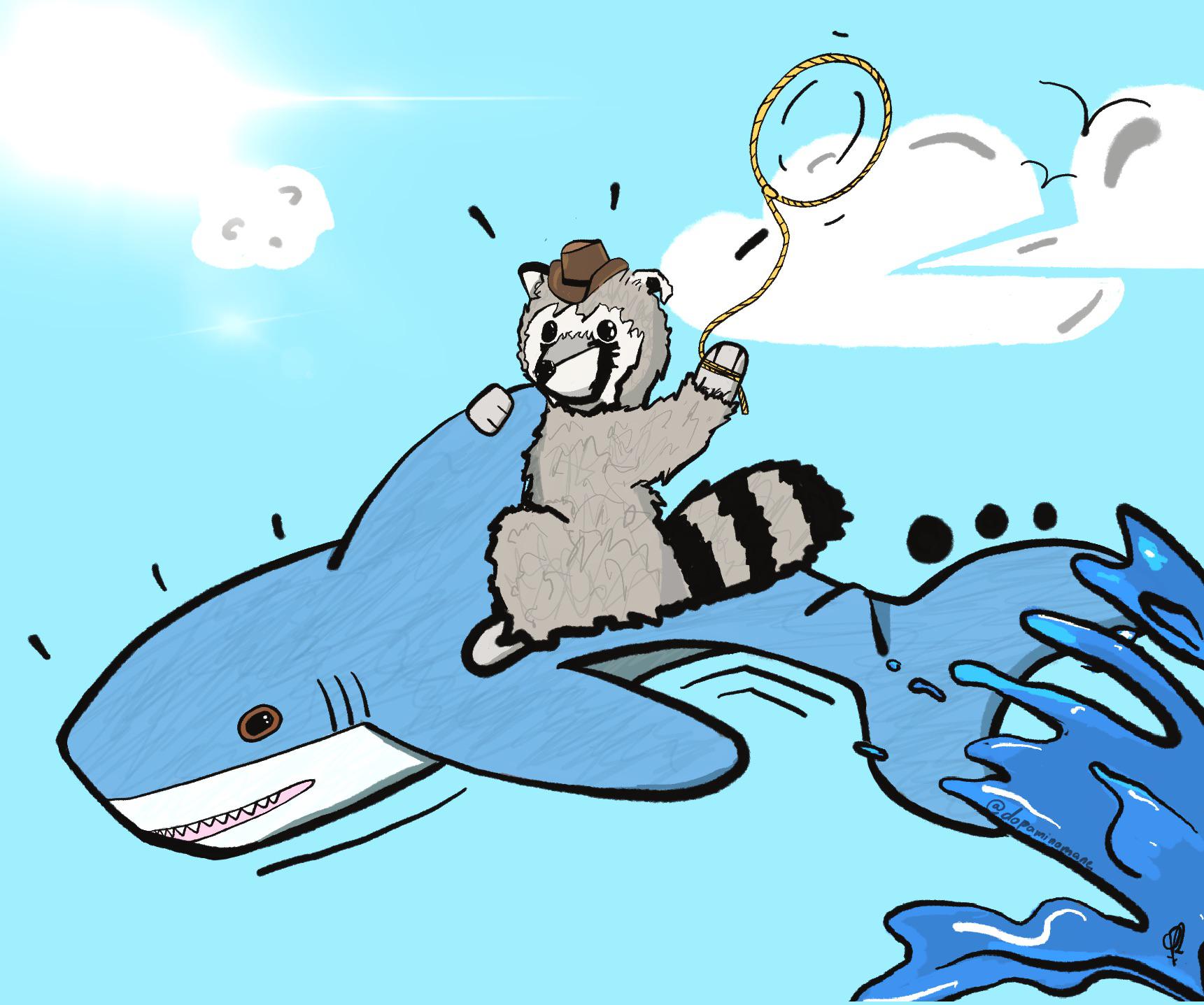 Made a drawing of my raccoon riding my blahaj :3 🦈🦝 | Scrolller