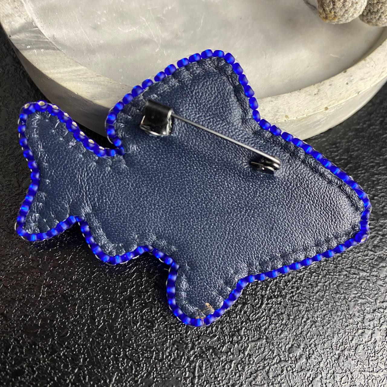 Blue fish brooch made of different beads, patterns and rhinestones | Scrolller