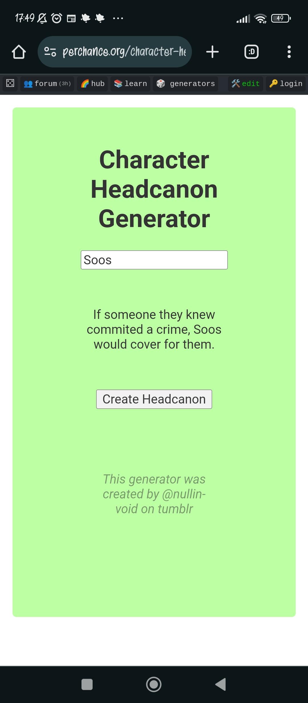 Headcanon generator stuff | Scrolller