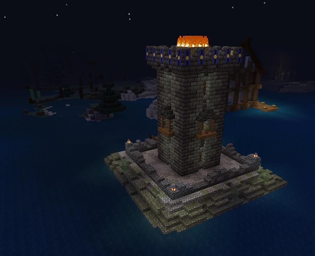Medieval inspired watchtower I built in the bay of one of my cities, what should I name it ...