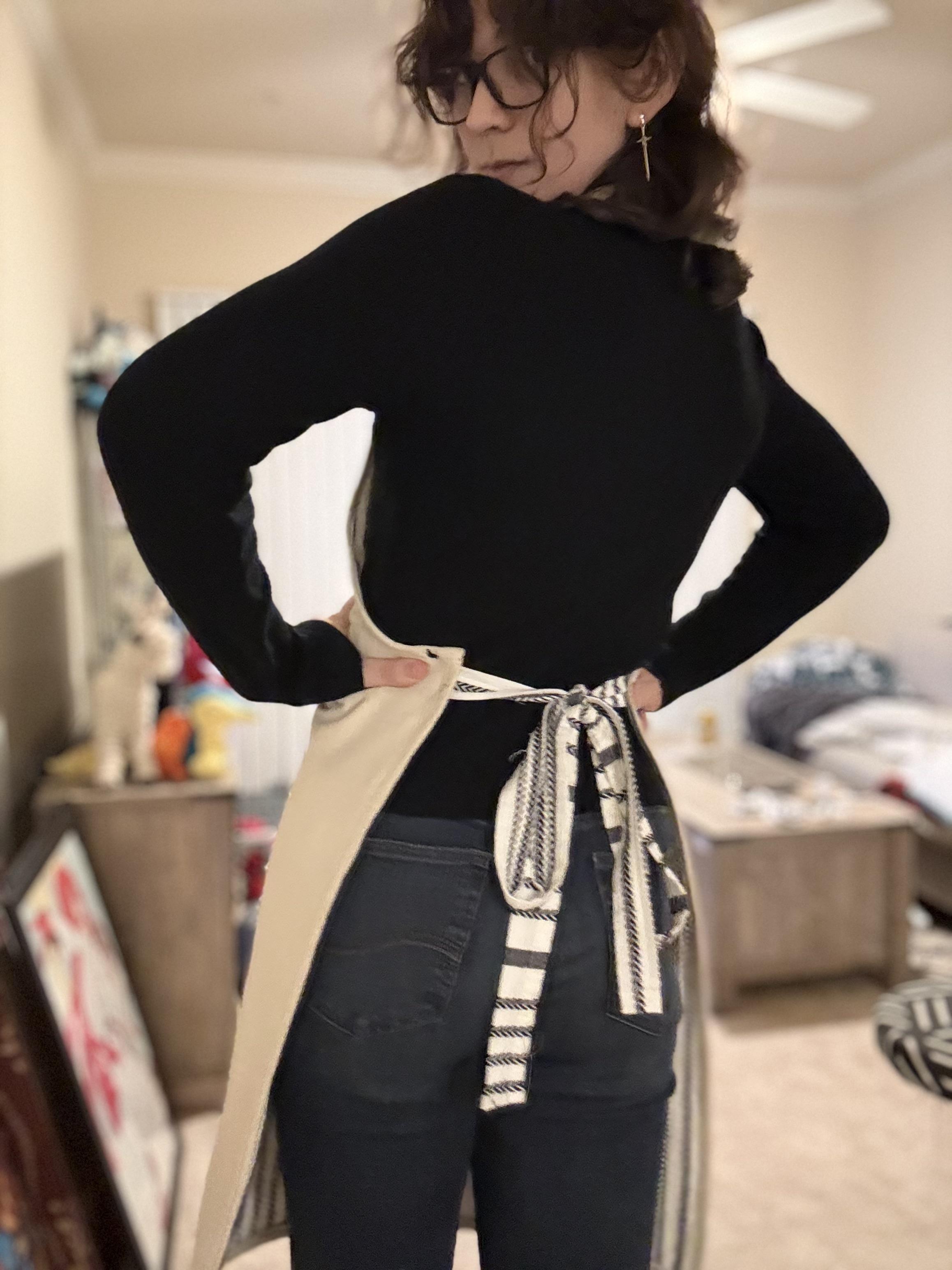 First sewing project of 2025, made an apron from an old bath curtain and drop cloth | Scrolller