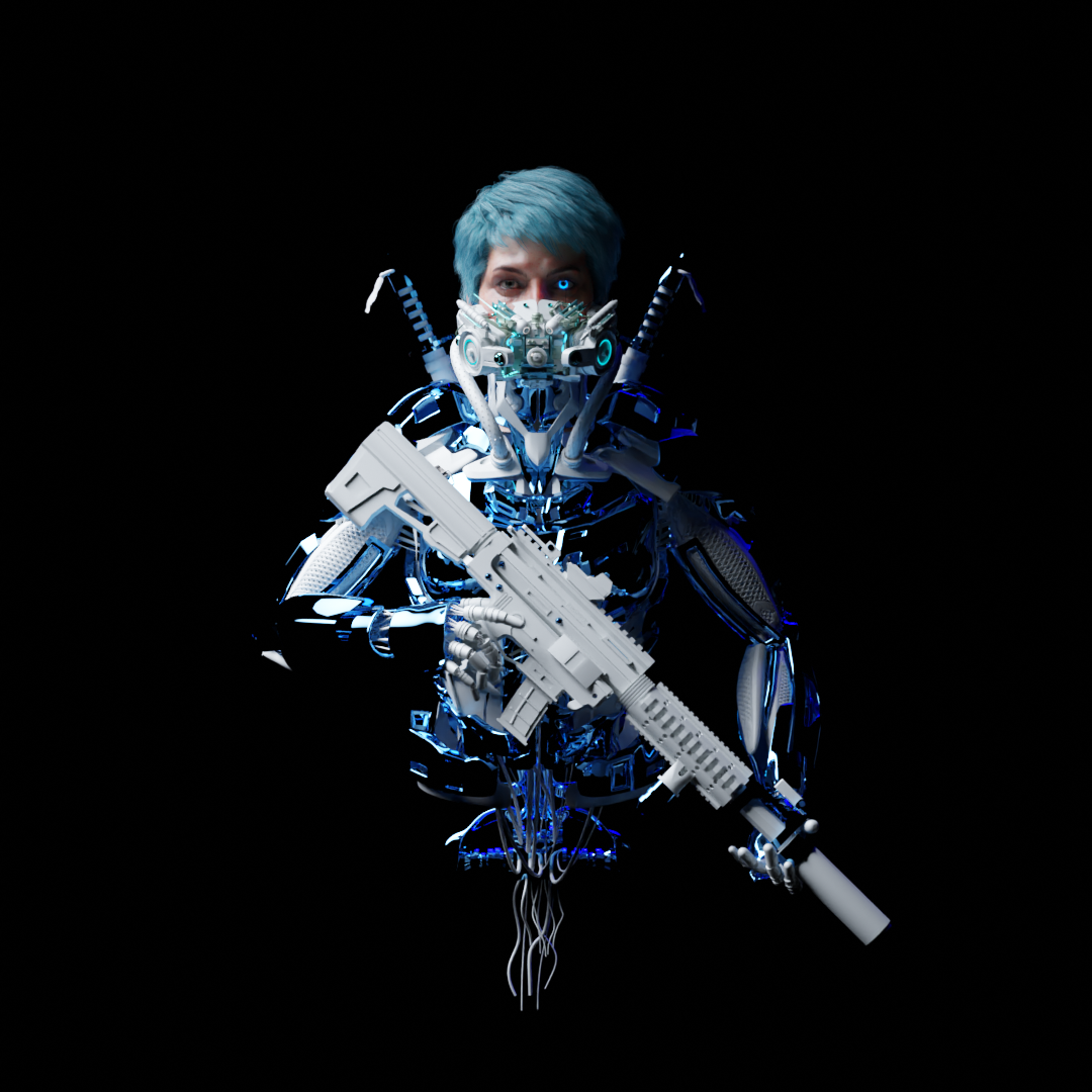 Blue cyborg variant with mask inspired by Ikeuchi Hiroto - created in Blender | Scrolller