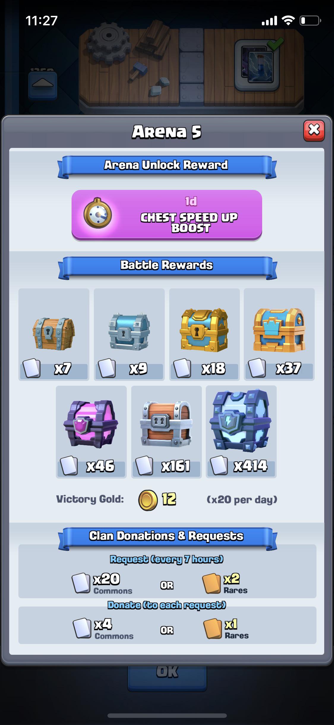 Since Arena 10 (3000 trophies) there is no increase in request for cards. Think this should ...