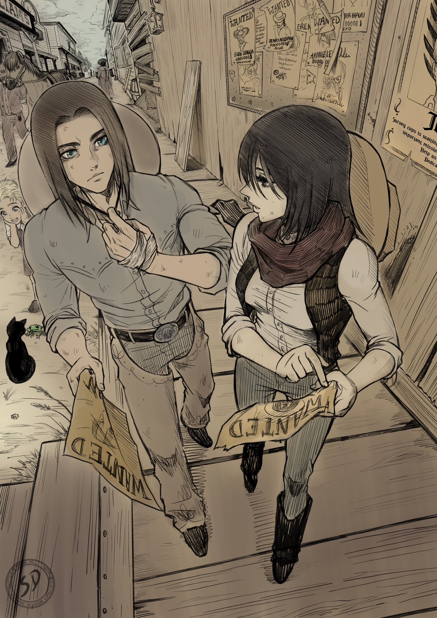 Eren & Mikasa western🧣🕊️ (art by @Hagane_no__) | Scrolller