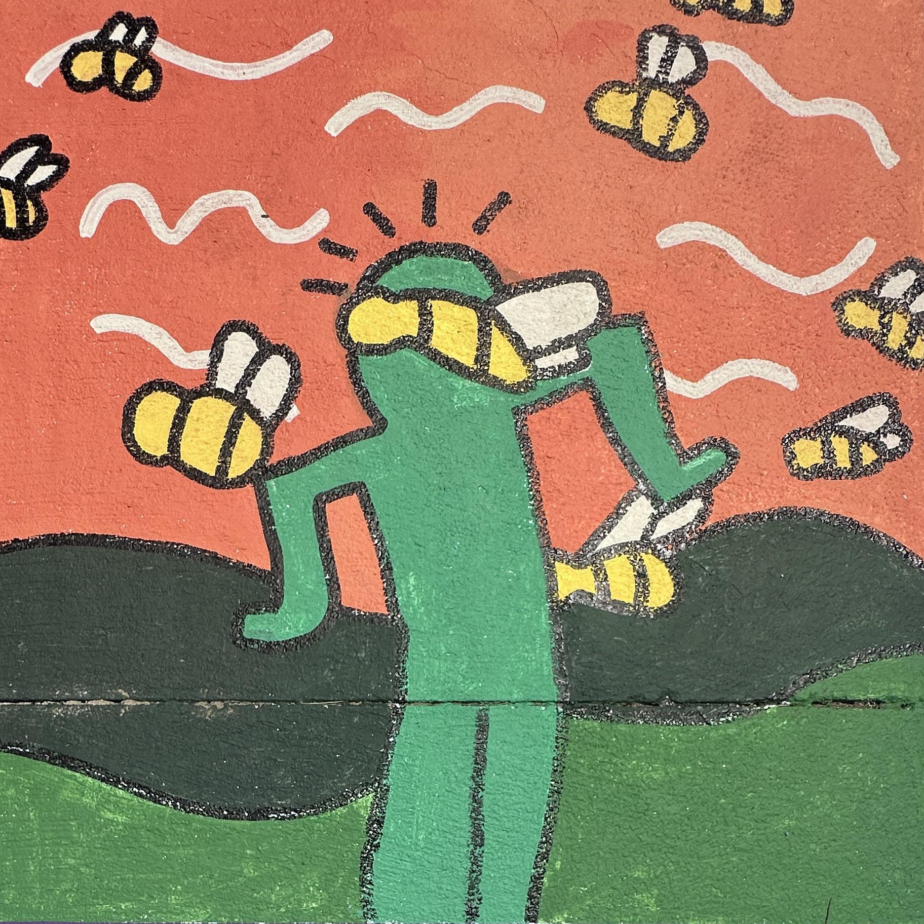 I painted my parking spot different album covers in the style of Keith Haring for my senior year ...