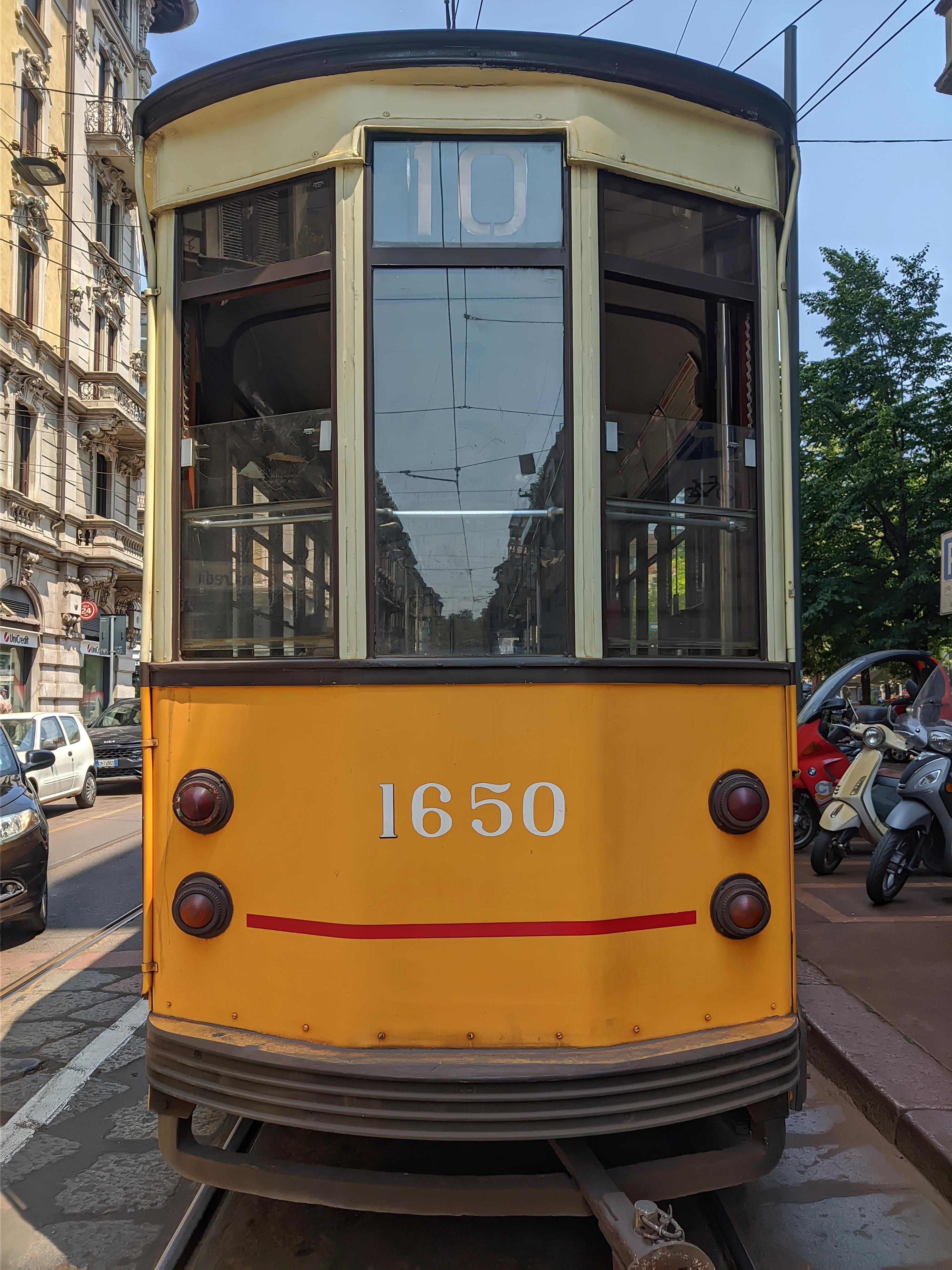 A close back side of an ATM 1500 series tram in Milan, Italy | Scrolller