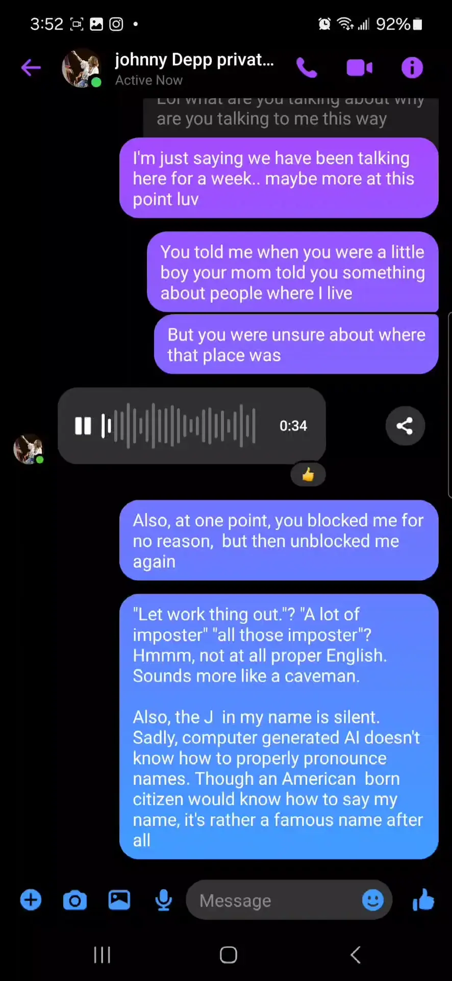A "Johnny Depp" voice note | Scrolller