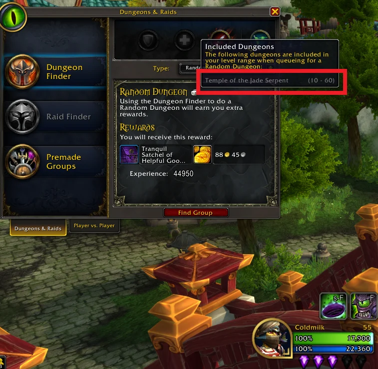 [BUG] Temple of the Jade Serpent is the only available Chromie leveling dungeon in Pandaria LFG ...