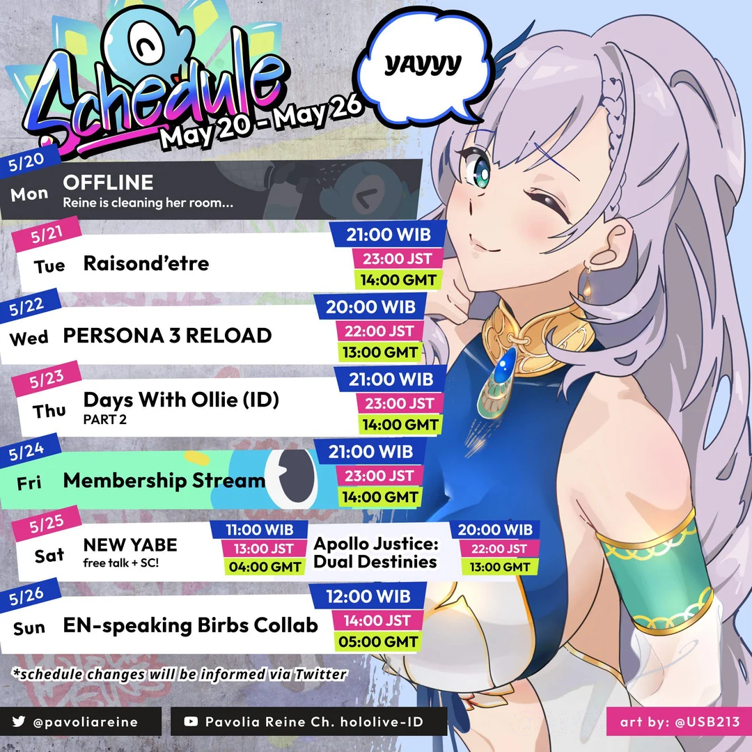 Reine's schedule for the week with yes the EN speaking birds collab. | Scrolller