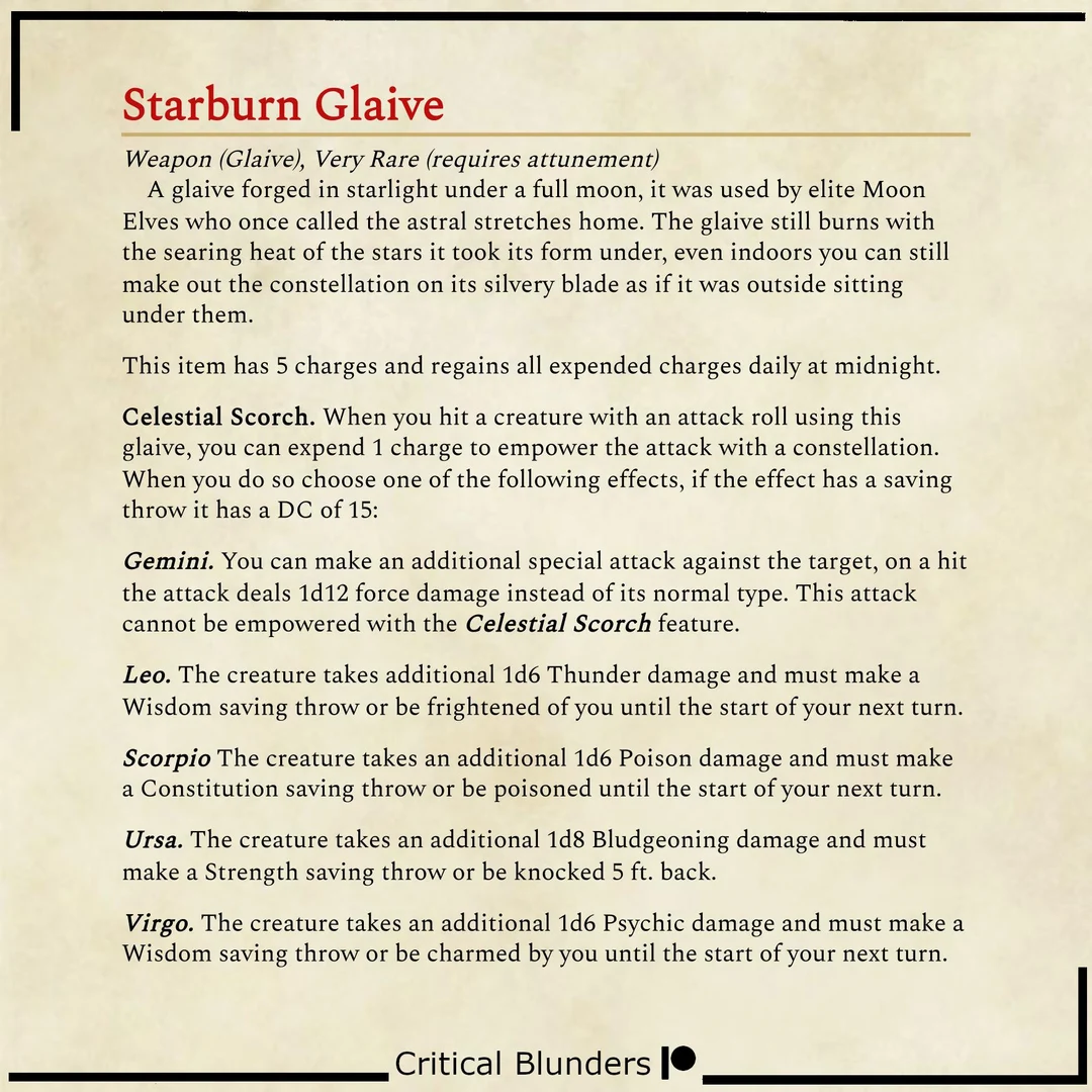 Magic item: Starburn Glaive | Scrolller