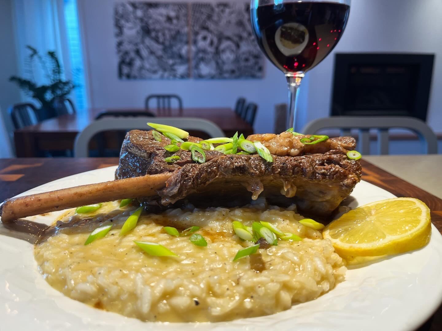 [homemade] Lemon risotto with braised beef short rib. Paired with a ...