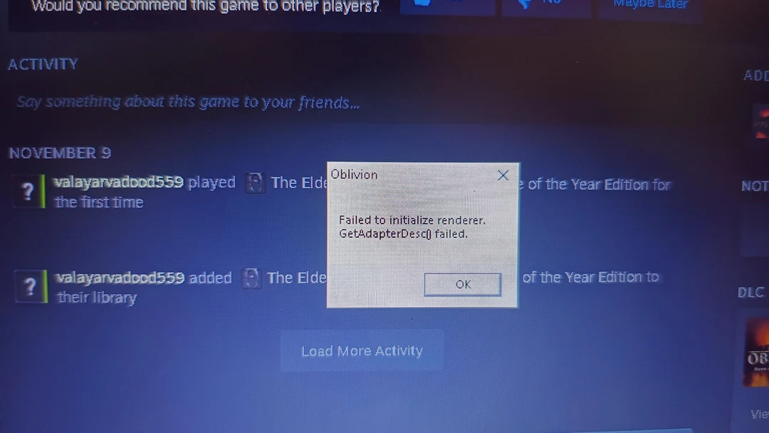 Recently redownloaded Oblivion, it errors when I want to launch it, what is wrong with it ...