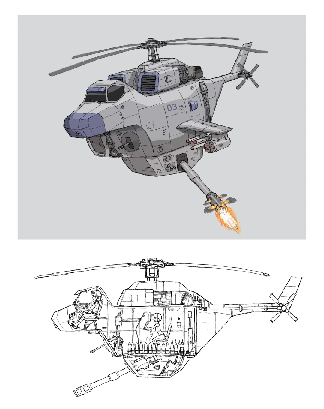 Attack helicopter prototype with autoloader gun turret by Carmikio (me) | Scrolller
