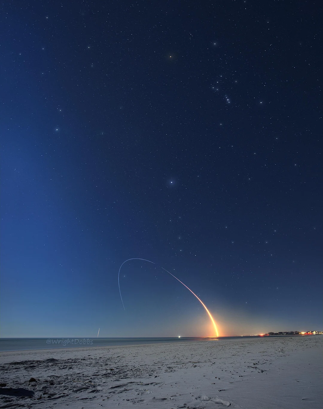 A Space X Rocket Launch Below Orion the Hunter | Composite/Panorama | Scrolller