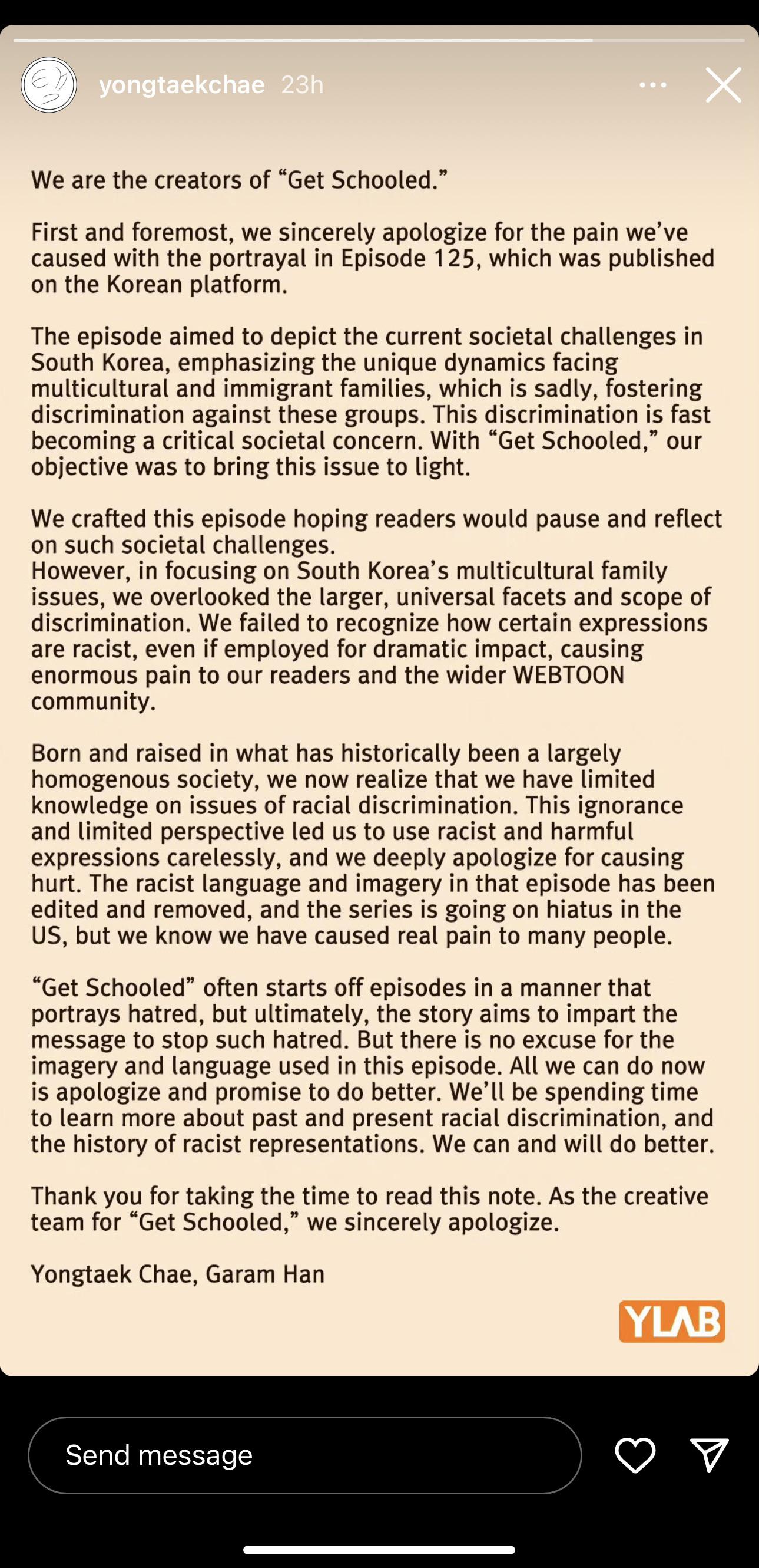 Apology from creators of Get Schooled for racist manhwa episode | Scrolller
