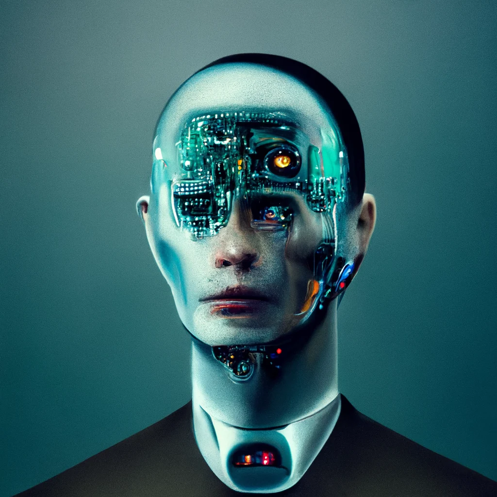 Prompt: One day man will merge with technology or we’ll get left behind by Artificial ...