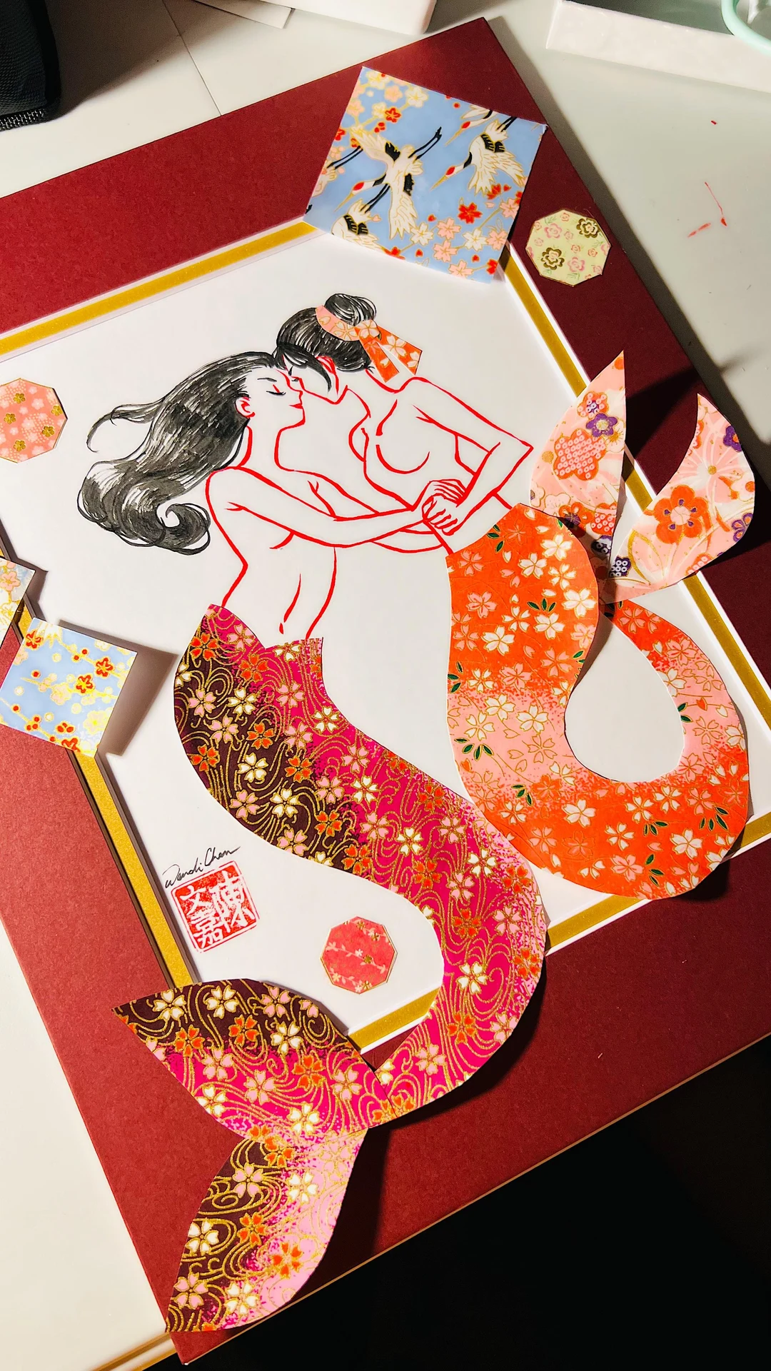 Mermaids in Love (Ink & Paper-cut) | Scrolller