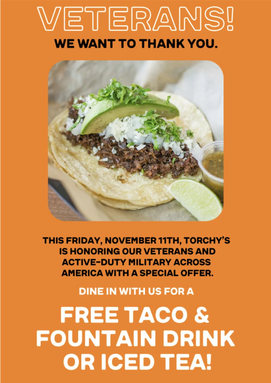 Free Torchy’s for military and veterans on Friday | Scrolller