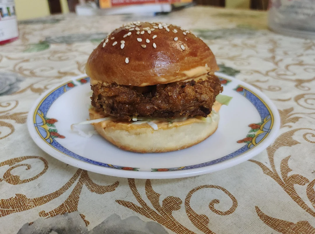 I made conflakes fried chicken sandwich from scratch (including the burger bun) for the first ...