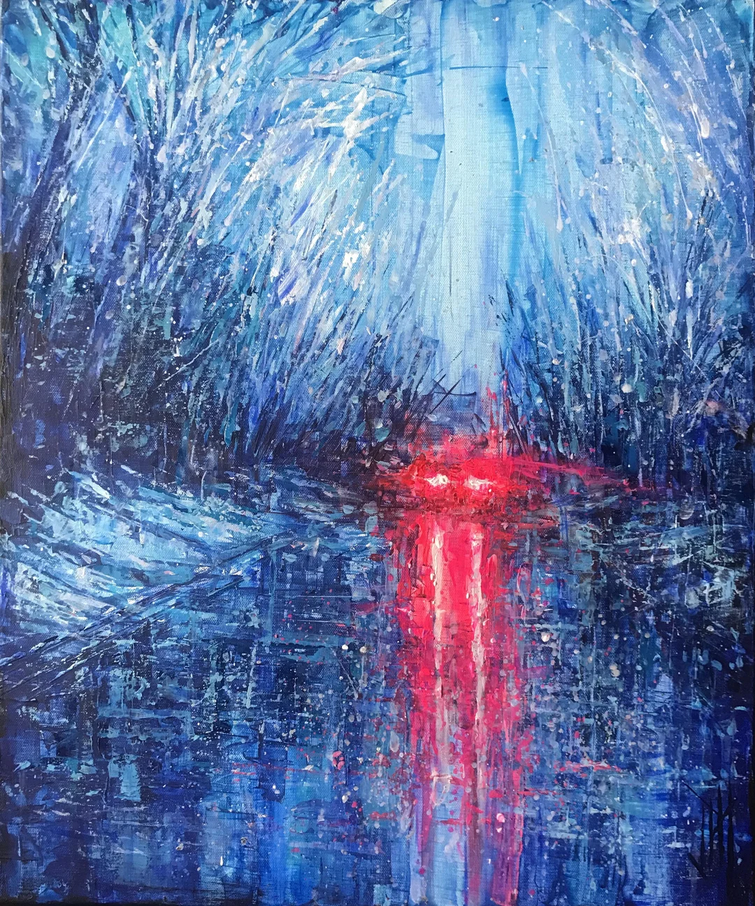 Painting I did inspired by snowy days growing up in suburbia. | Scrolller