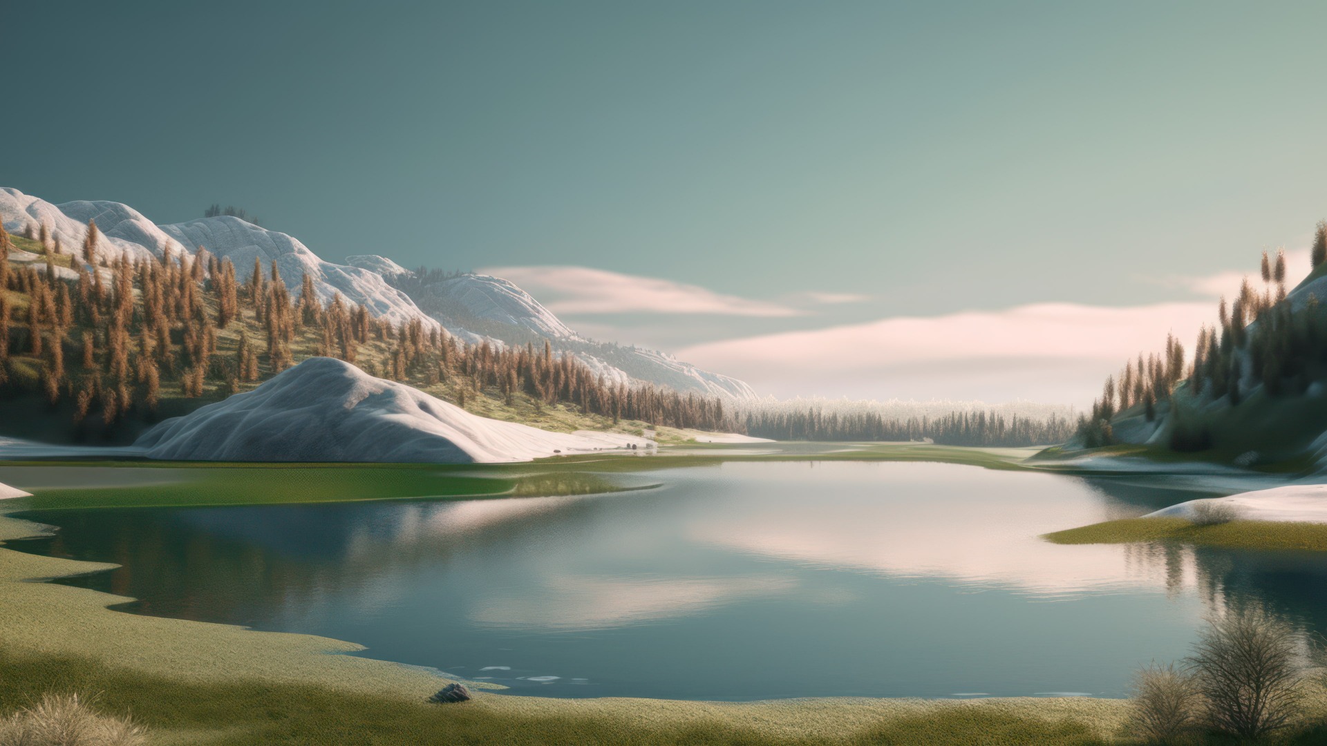 Lake Mountains Scenery AI Generated [1920x1080] | Scrolller