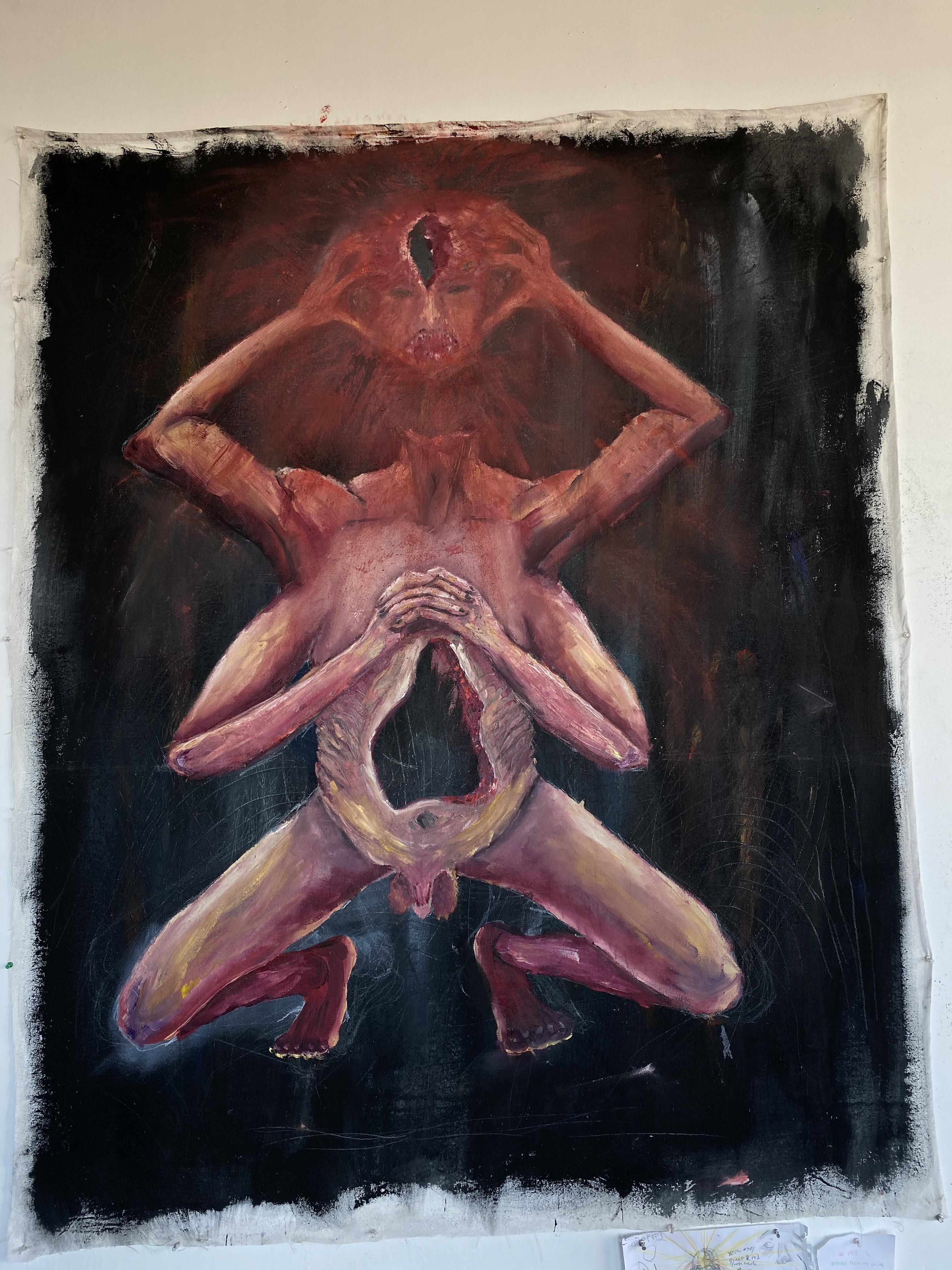 Oil paint on roughly 6’x4’ unstretched canvas. | Scrolller