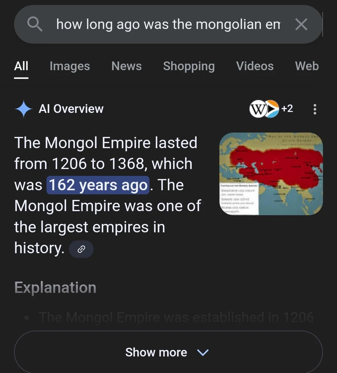 According to Google AI, the Mongolian Empire was only 162 years ago | Scrolller
