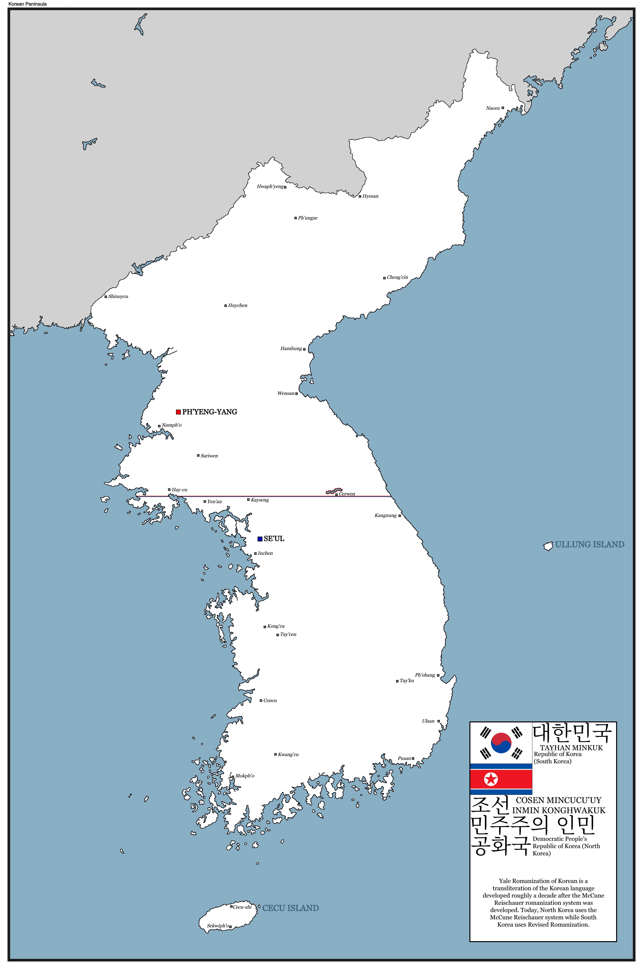 Map of Korea with Yale romanization | Scrolller